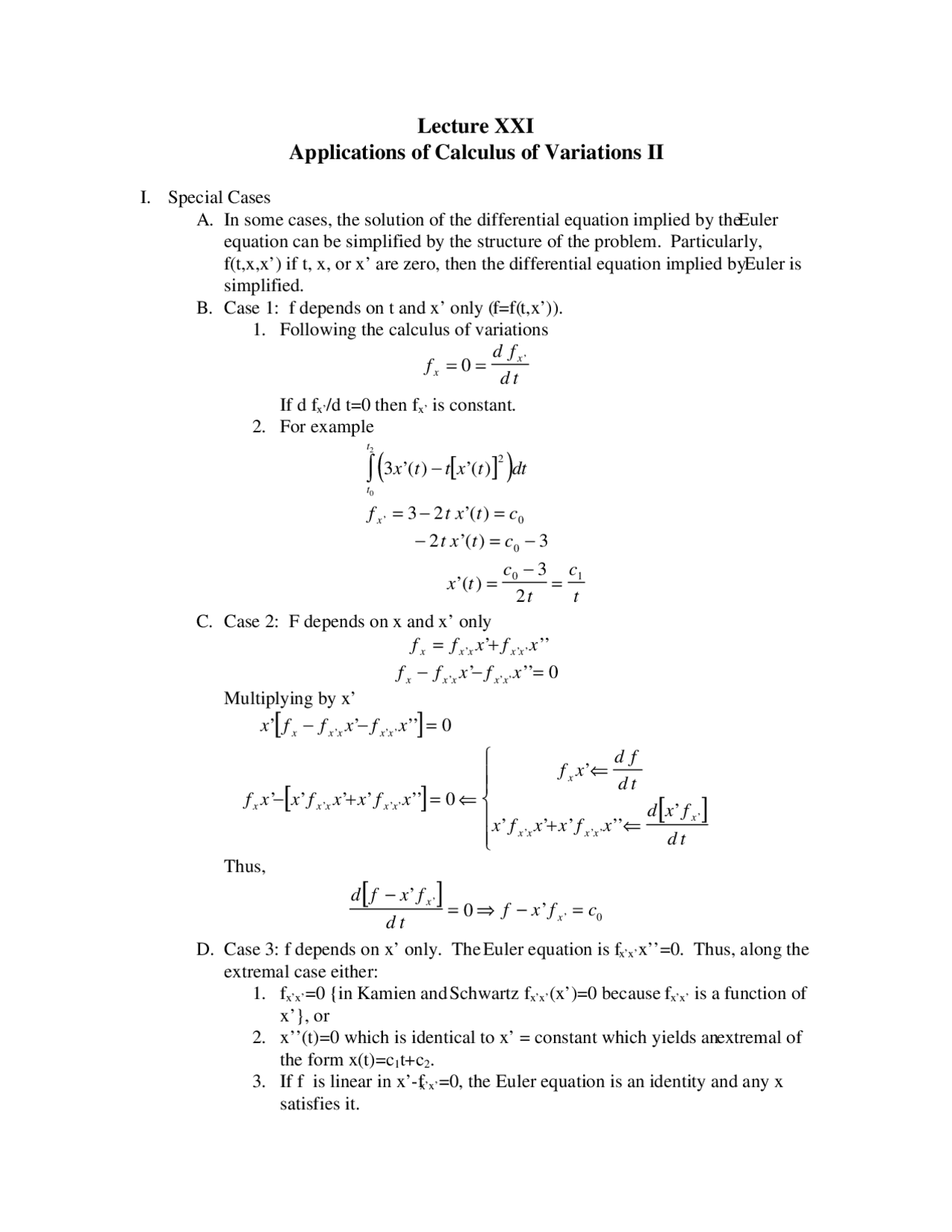 Applications Of Calculus Of Variations Ii Aeb 6533 Docsity