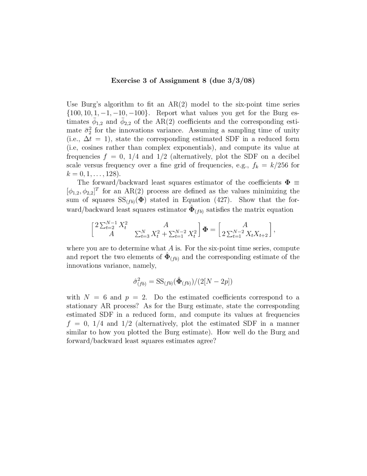 Assignment 8 Questions Spectral Analysis Time Series Stat 520 Docsity