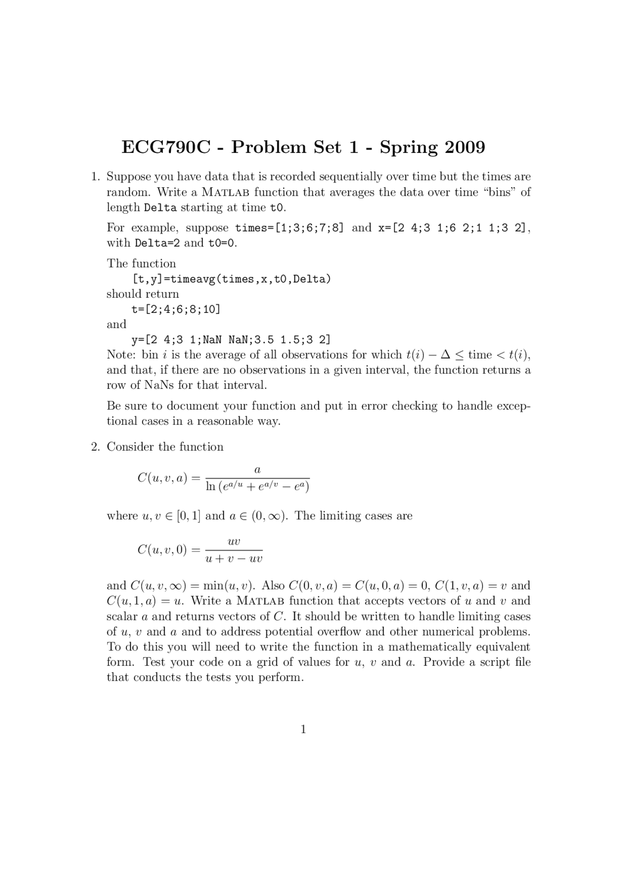 Problem Set 1 - Computational Methods in Economics | ECG 790C - Docsity