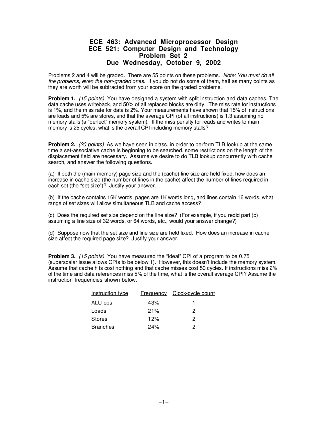 Advanced Microprocessor Design Problem Set 2 Ece 463 Docsity