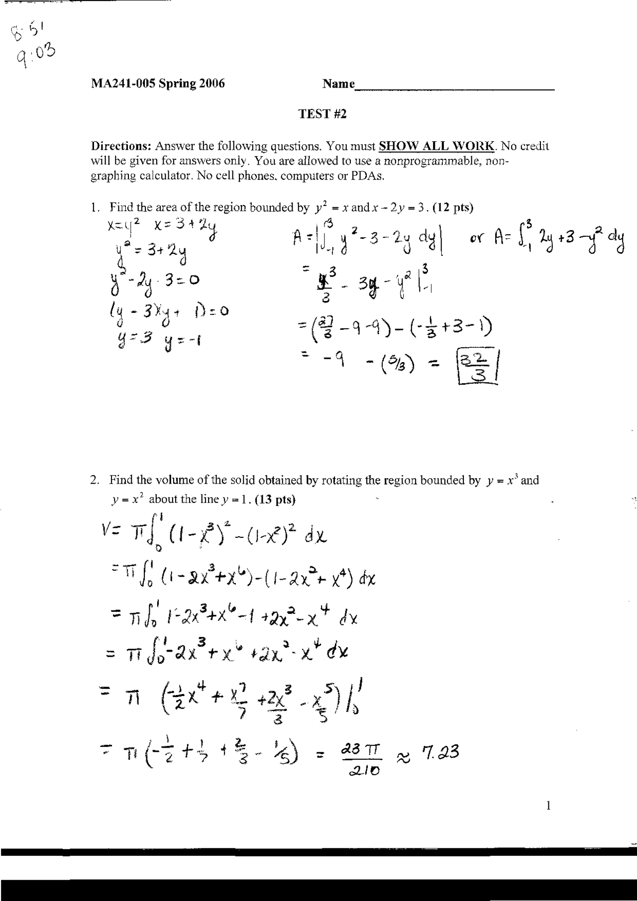 Test 2 With Solution For Calculus Ii Ma 241 Docsity