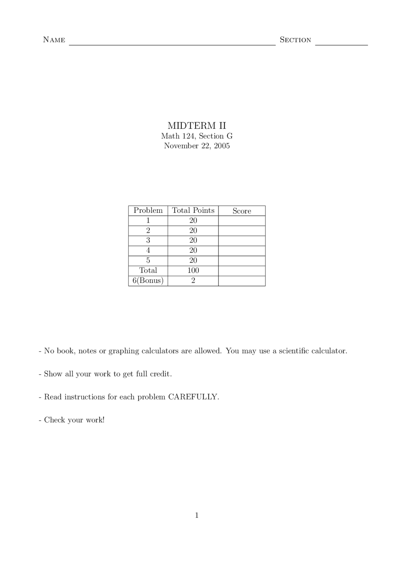 Midterm 2 Questions With Solutions Calculus Analytical Geometry I
