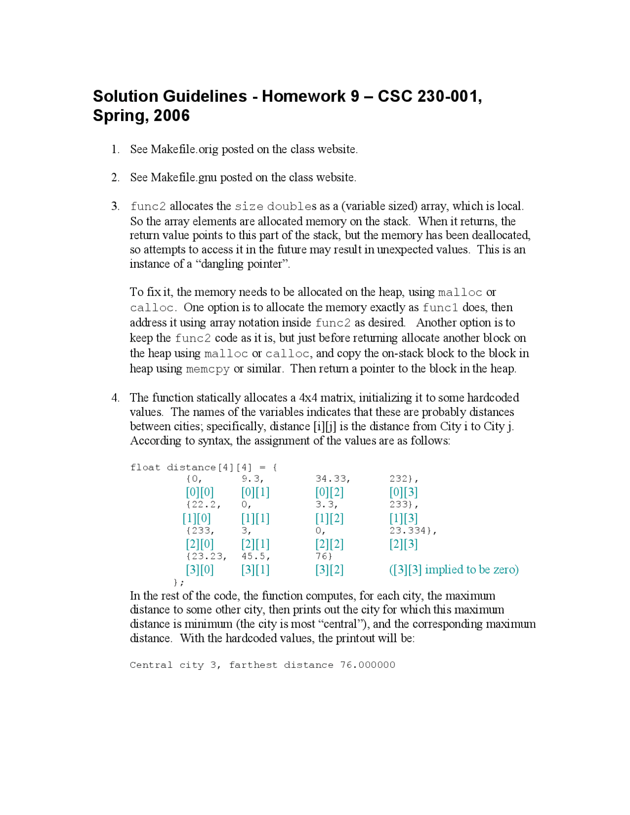 Solution Guidelines For Homework 9 C And Software Tools Csc 230