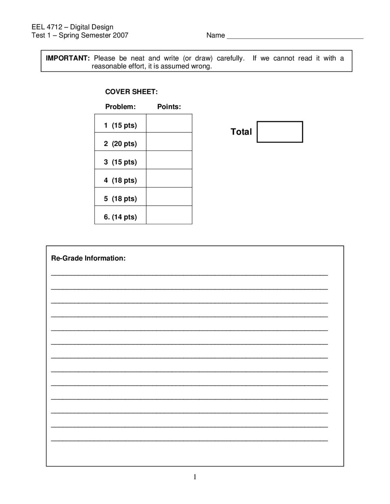 Exam 1 Questions With Solution Digital Design Eel 4712 Docsity