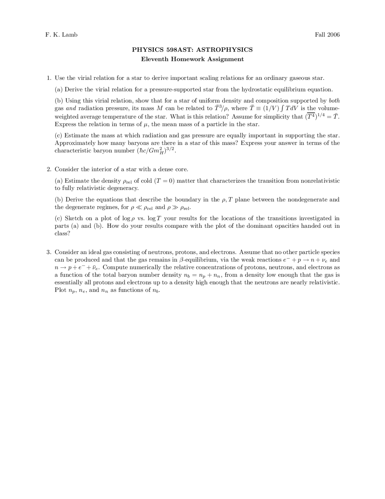 3 Solved Problems On Astrophysics Homework 11 Phys 598 Docsity