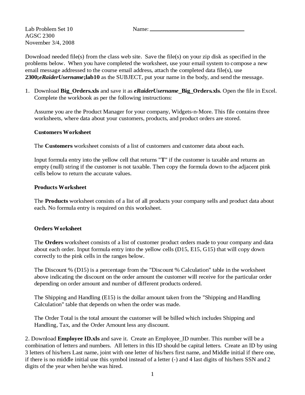 Lab Problem Set 10 Computer Organization Agsc 2300 Docsity