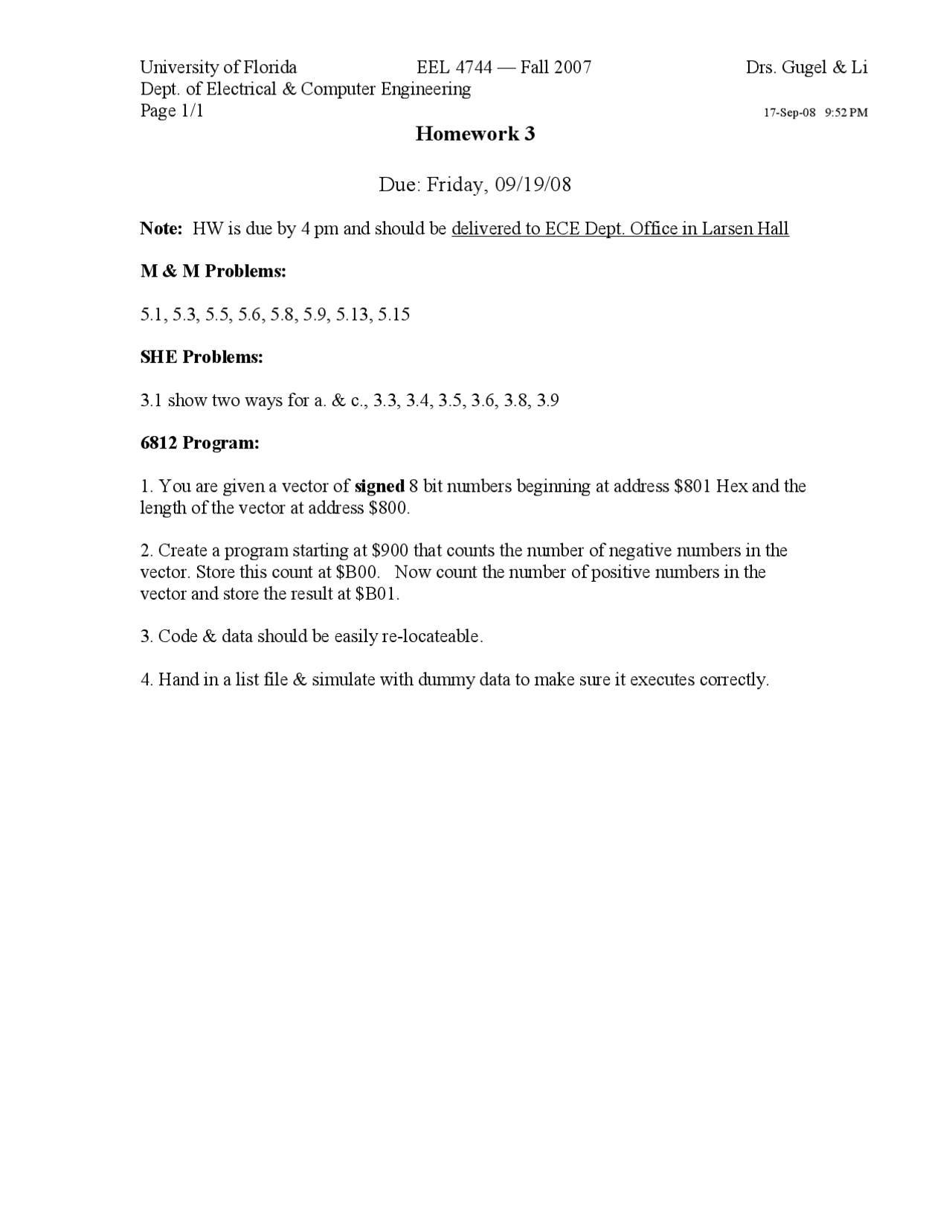 Homework 3 Problems Microprocessor Applications Eel 4744 Docsity