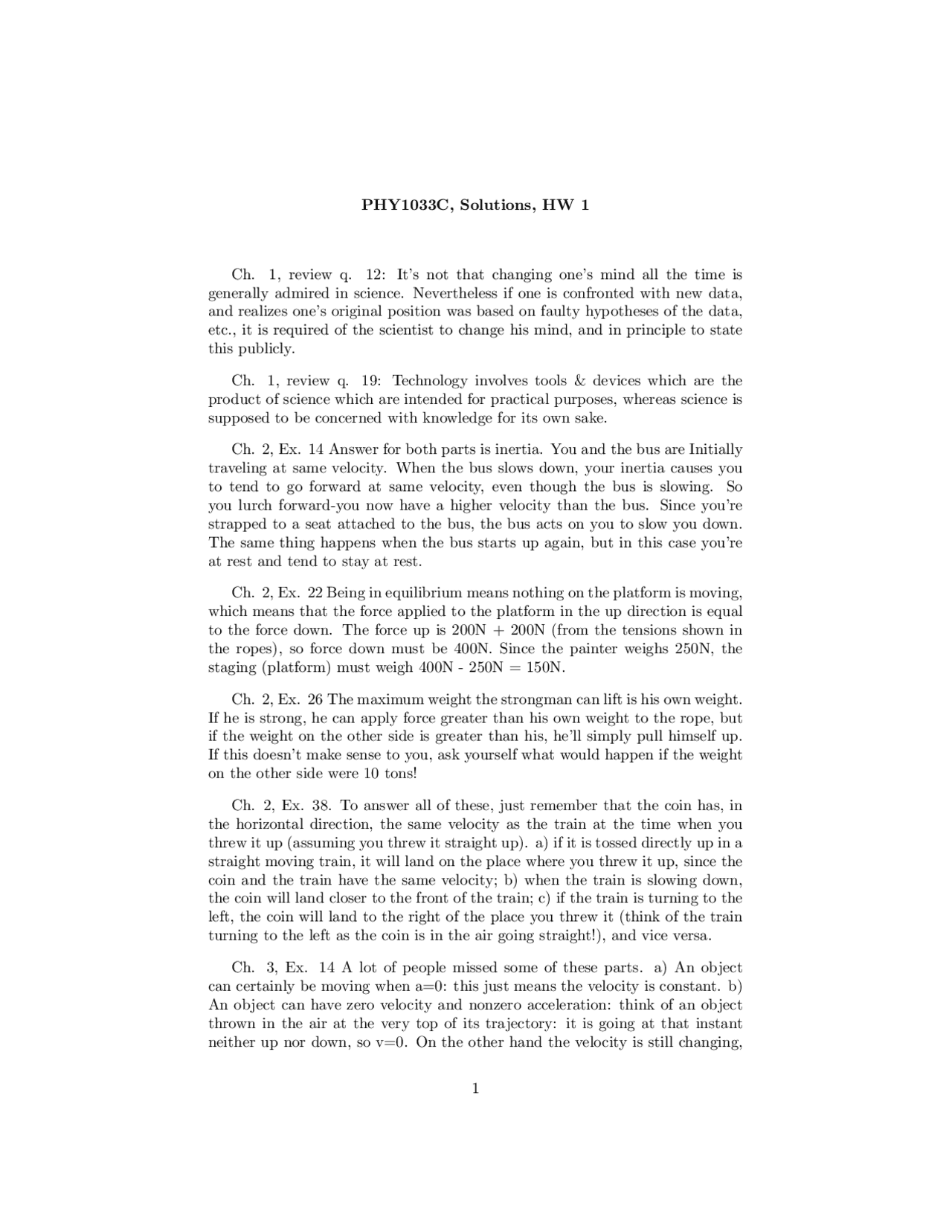 Solutions To Homework 1 Discovering Physics Phy 1033 Docsity