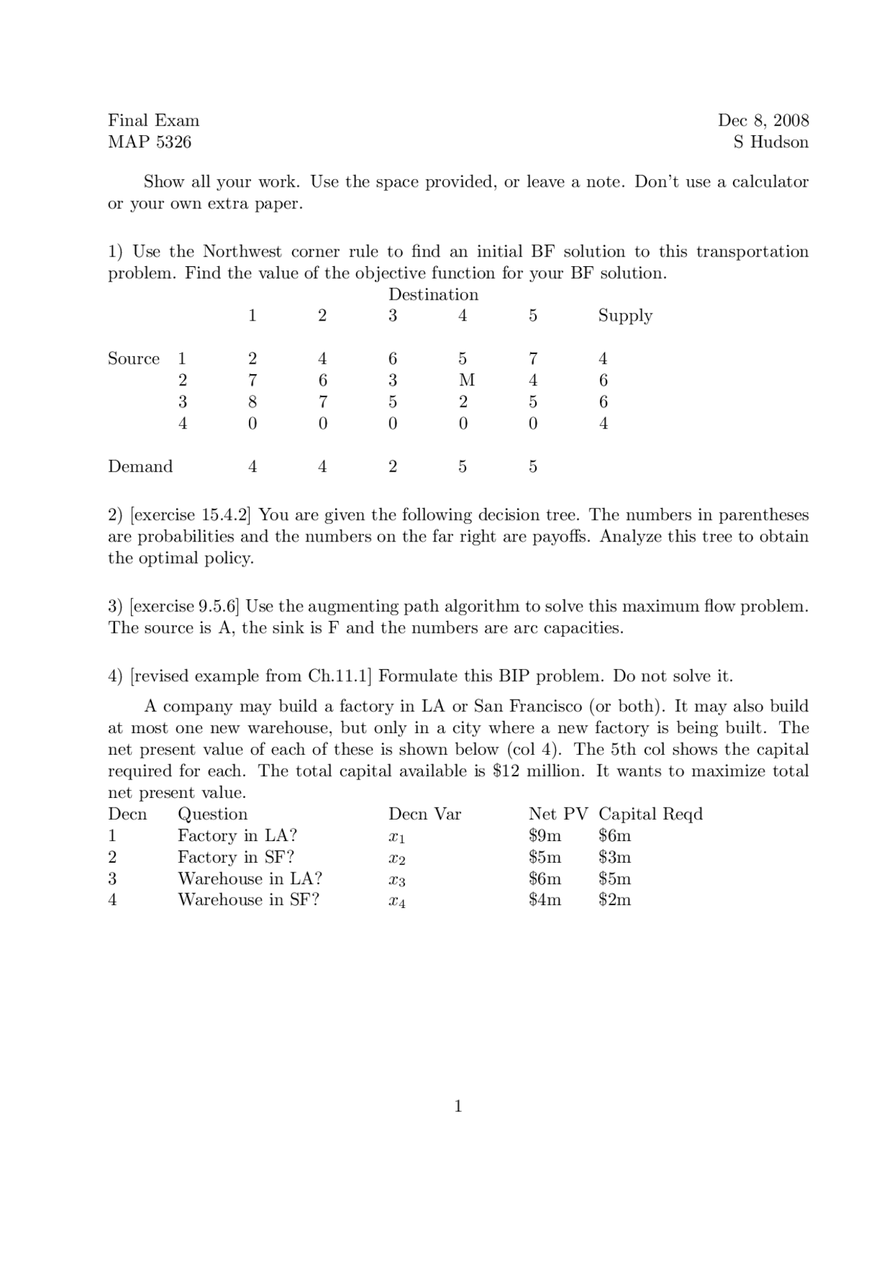 Final Exam 2008 Partial Differential Equation Map 5326 Docsity