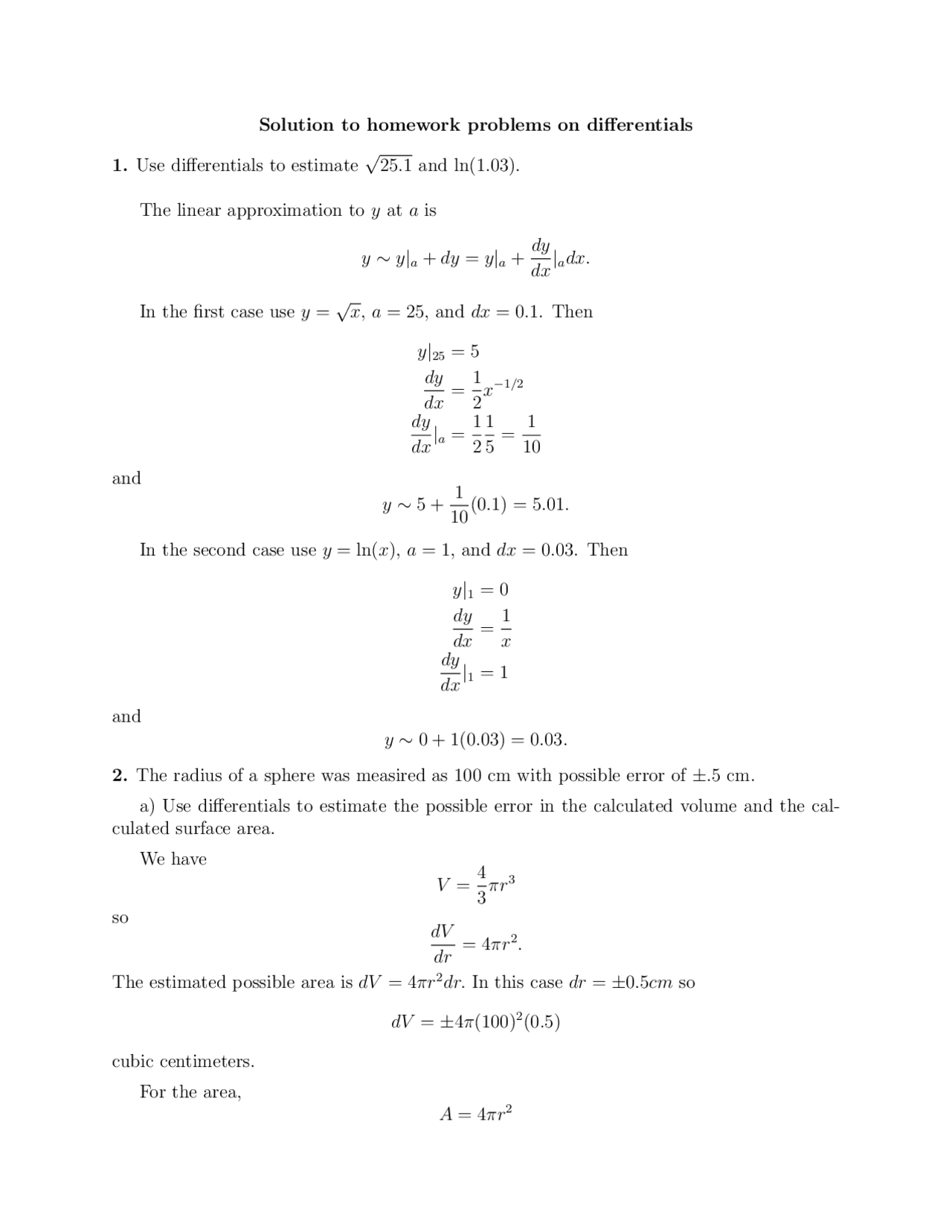 Solution Of Assignment Problems On Differentials Calculus Ii Math