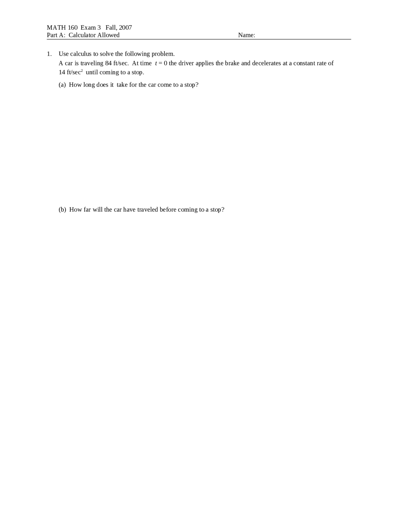 Exam 3 Review Problems Calculus For Physical Scientists I Math 160