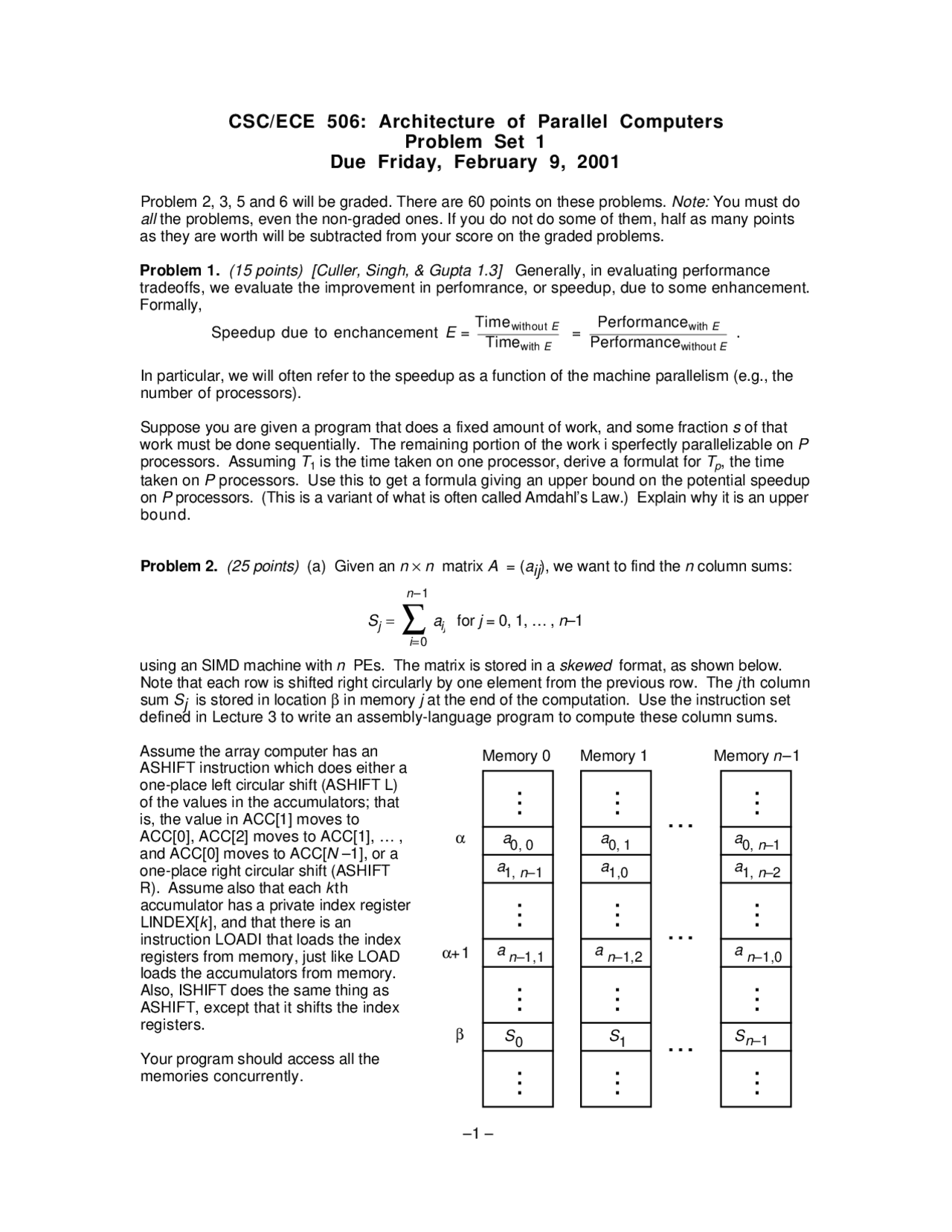 Problem Set 1 Architecture Of Parallel Computers Spring 2001 Ece 506 Docsity