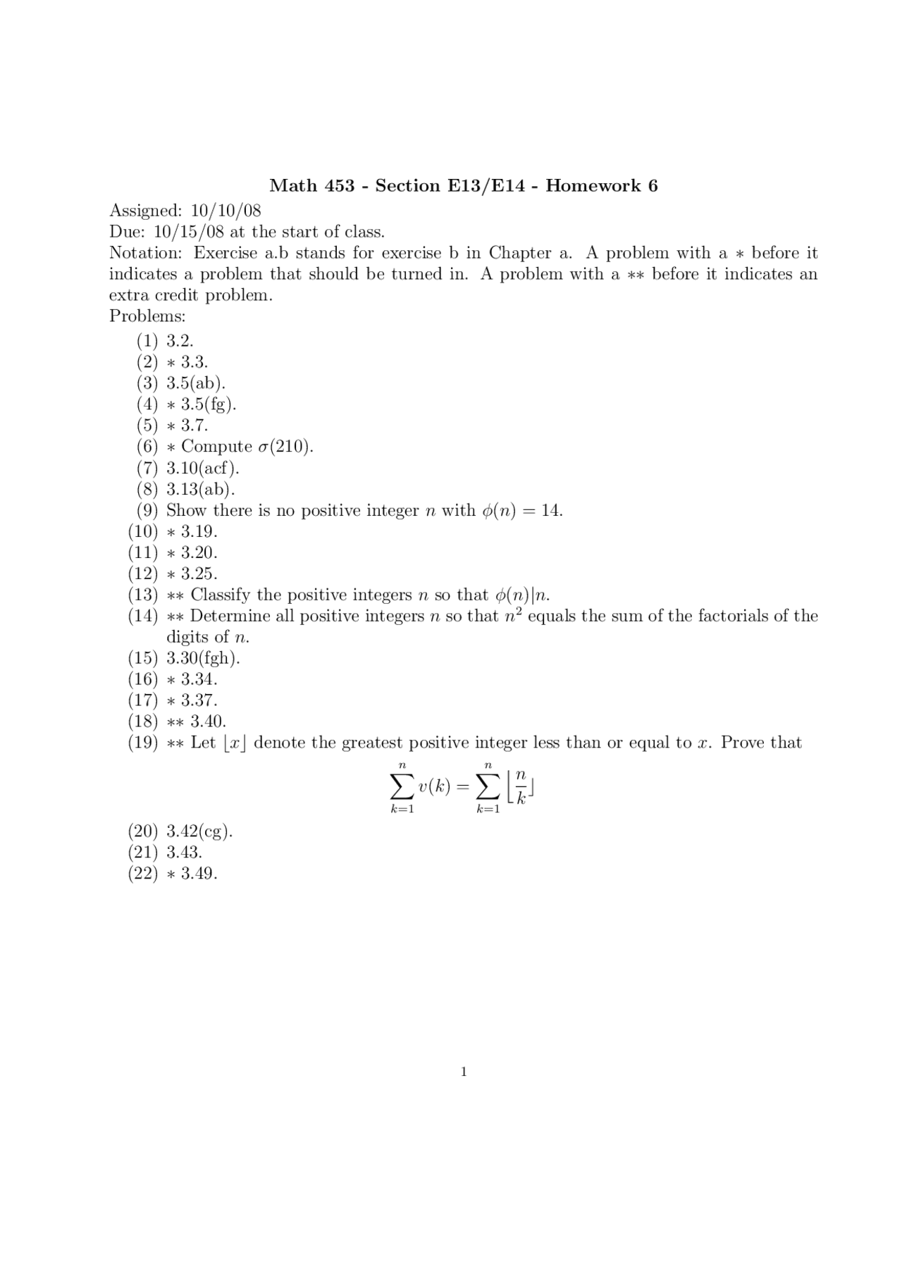 22 Problems On Elementary Theory Of Numbers Assignment 6 Math 453
