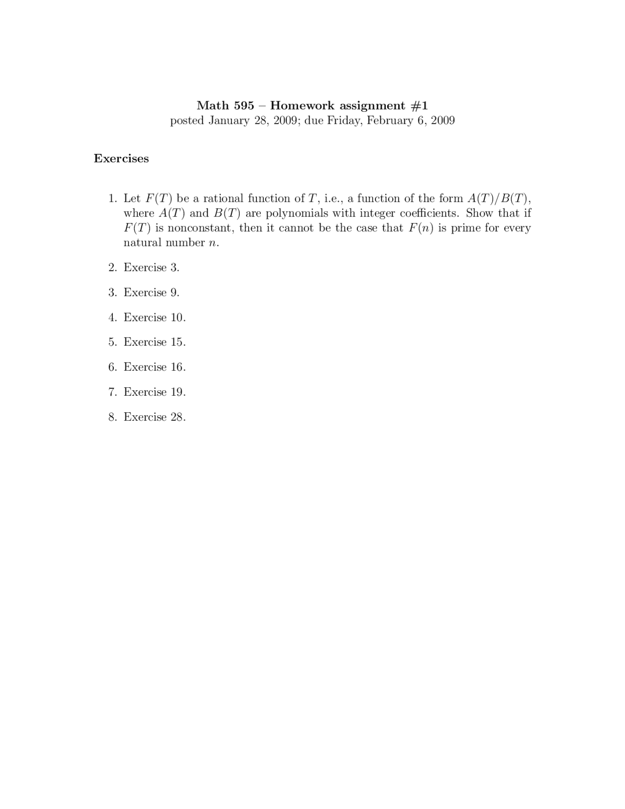 8 Problems On The Integer Coefficients Assignment 1 Math 595 Docsity