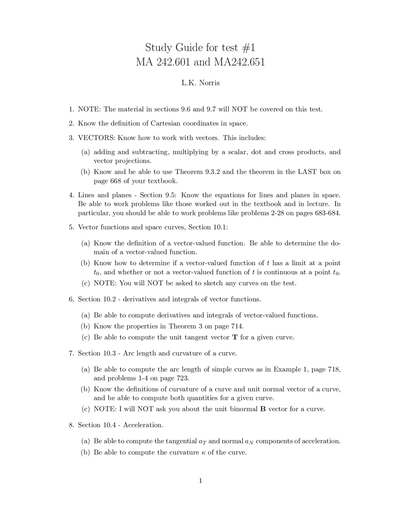 Study Guide for Test 1 | Calculus III | MA 242 - Docsity