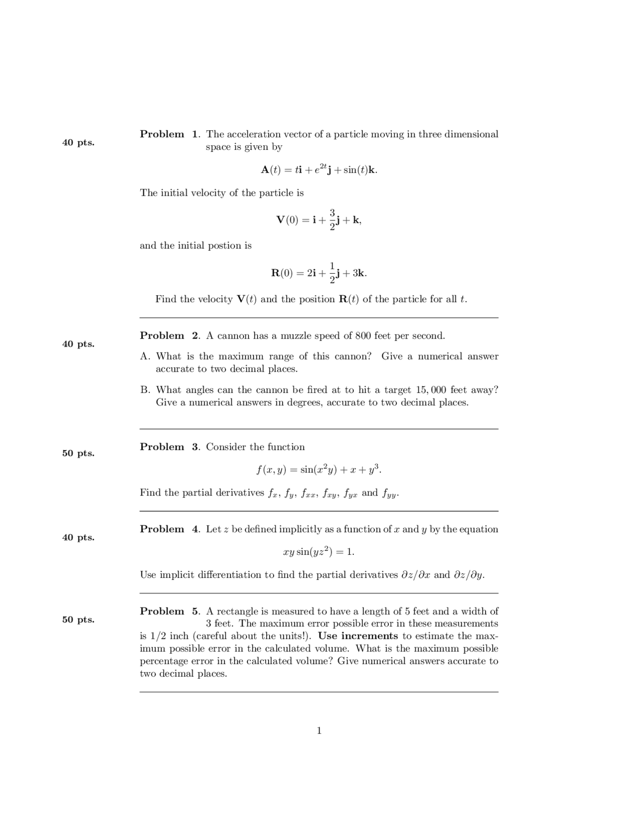 8 Problems On Directional Derivative Functions Exam 1 Math 2350