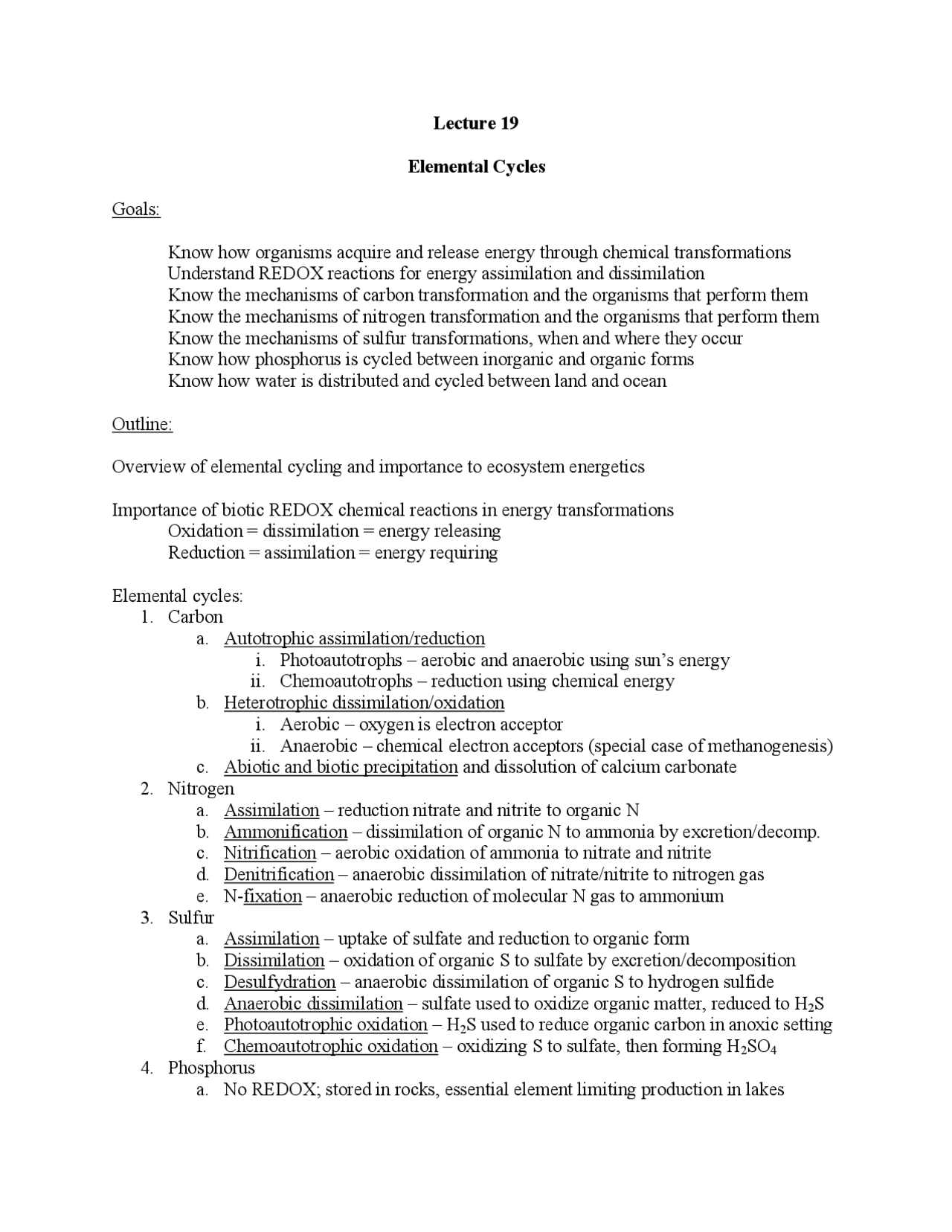 Elemental Cycles Ecology Lecture 19 Pcb 3043 Docsity