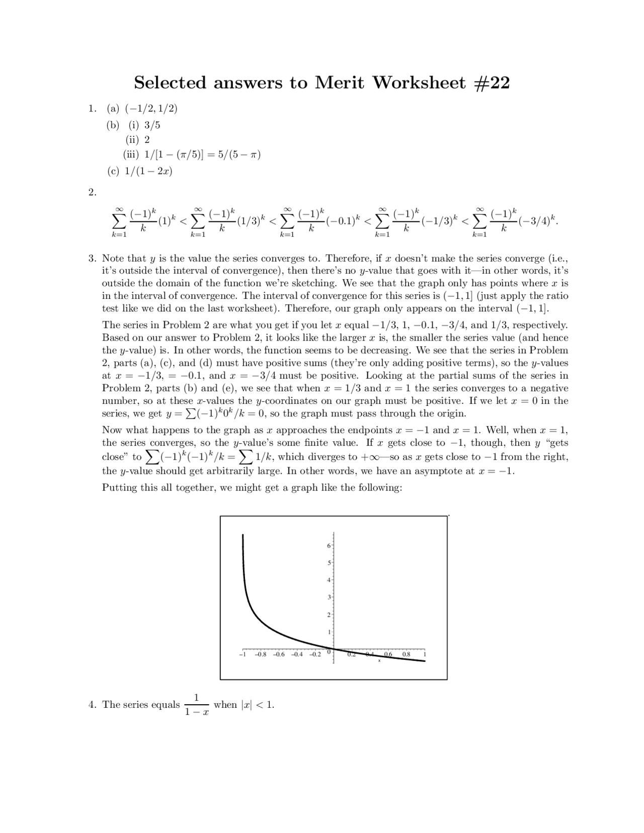 Selected Answers To Merit Worksheet 22 Calculus Ii Math 231 Docsity