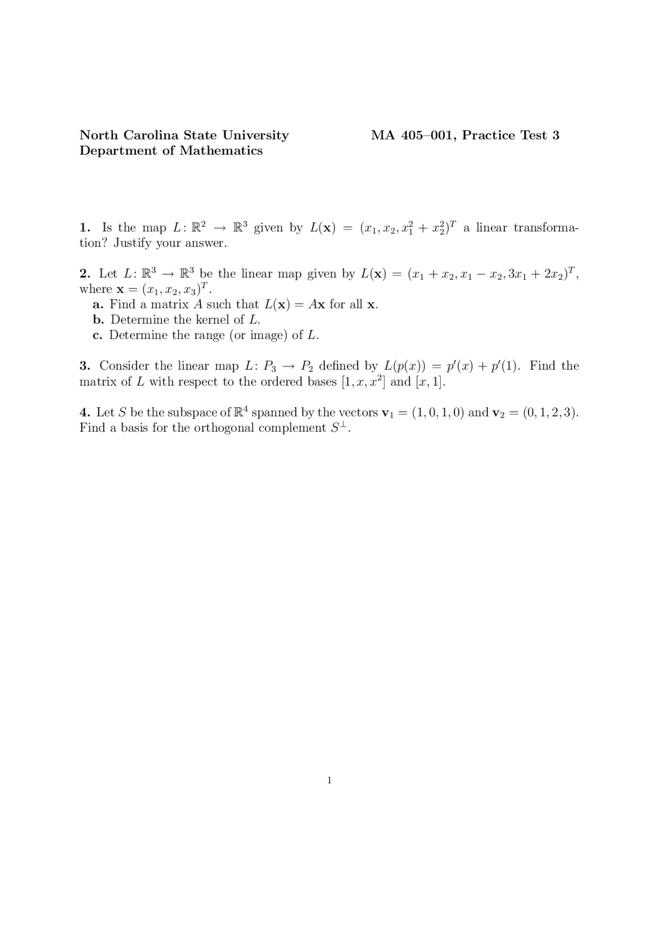 Practice Exam 3 With Questions Introduction To Linear Algebra Ma