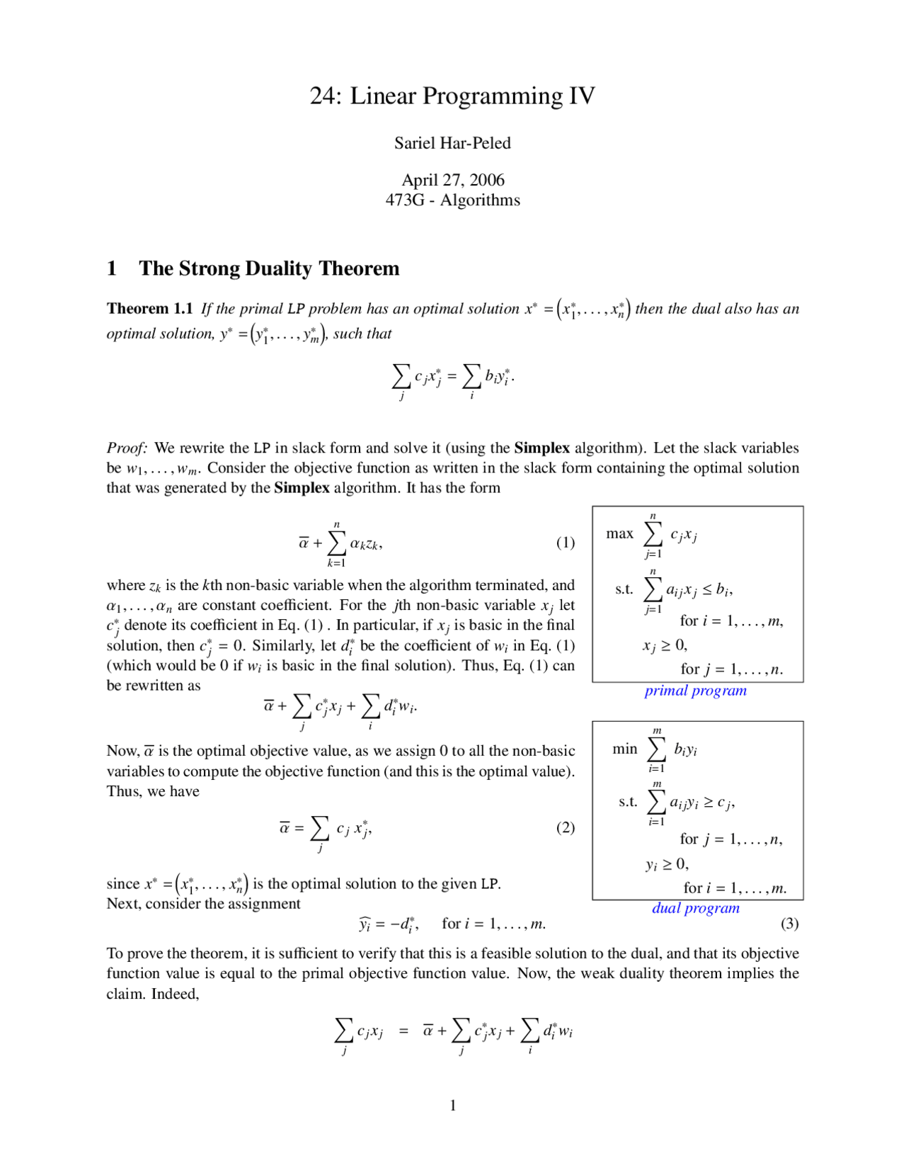 The Strong Duality Theorem in Linear Programming | CS 473 - Docsity