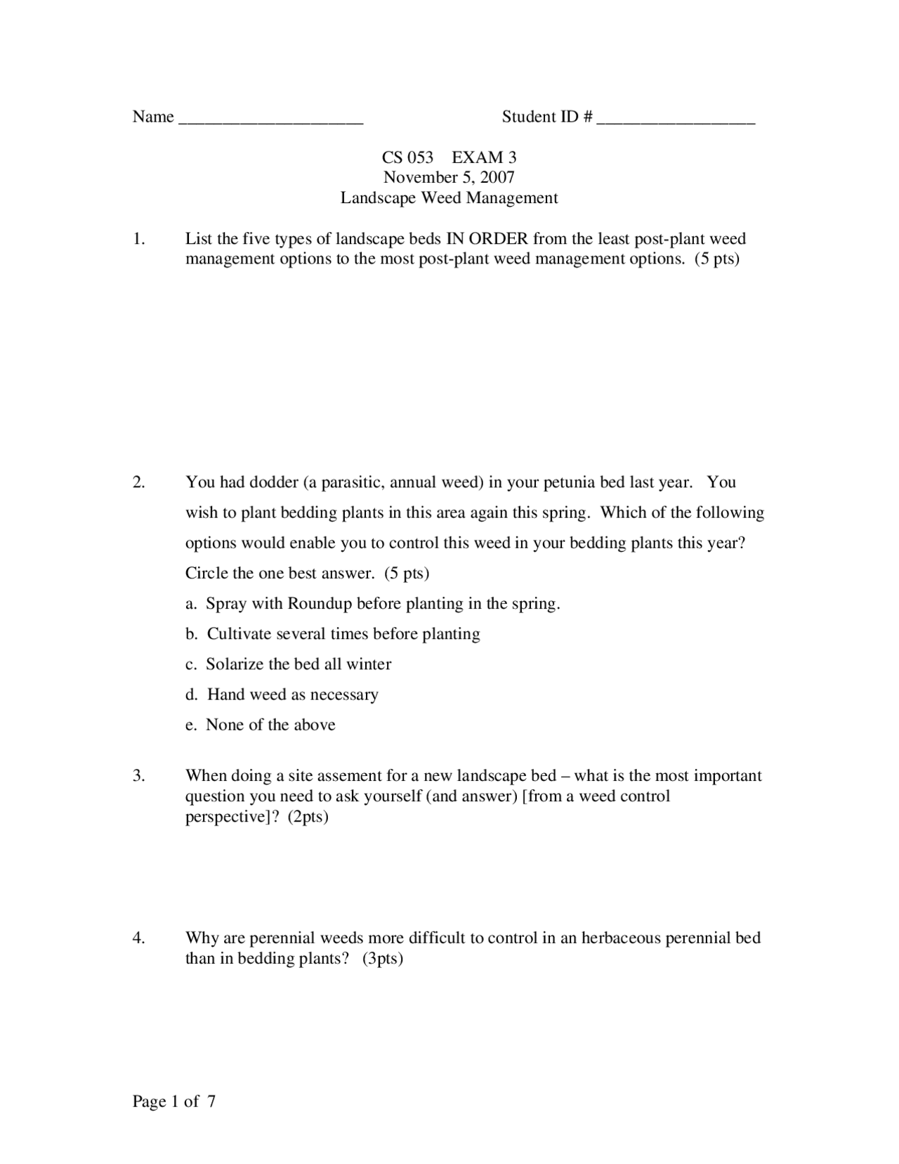 Practice Exam 3 Landscape Weed Management Cs 053 Docsity