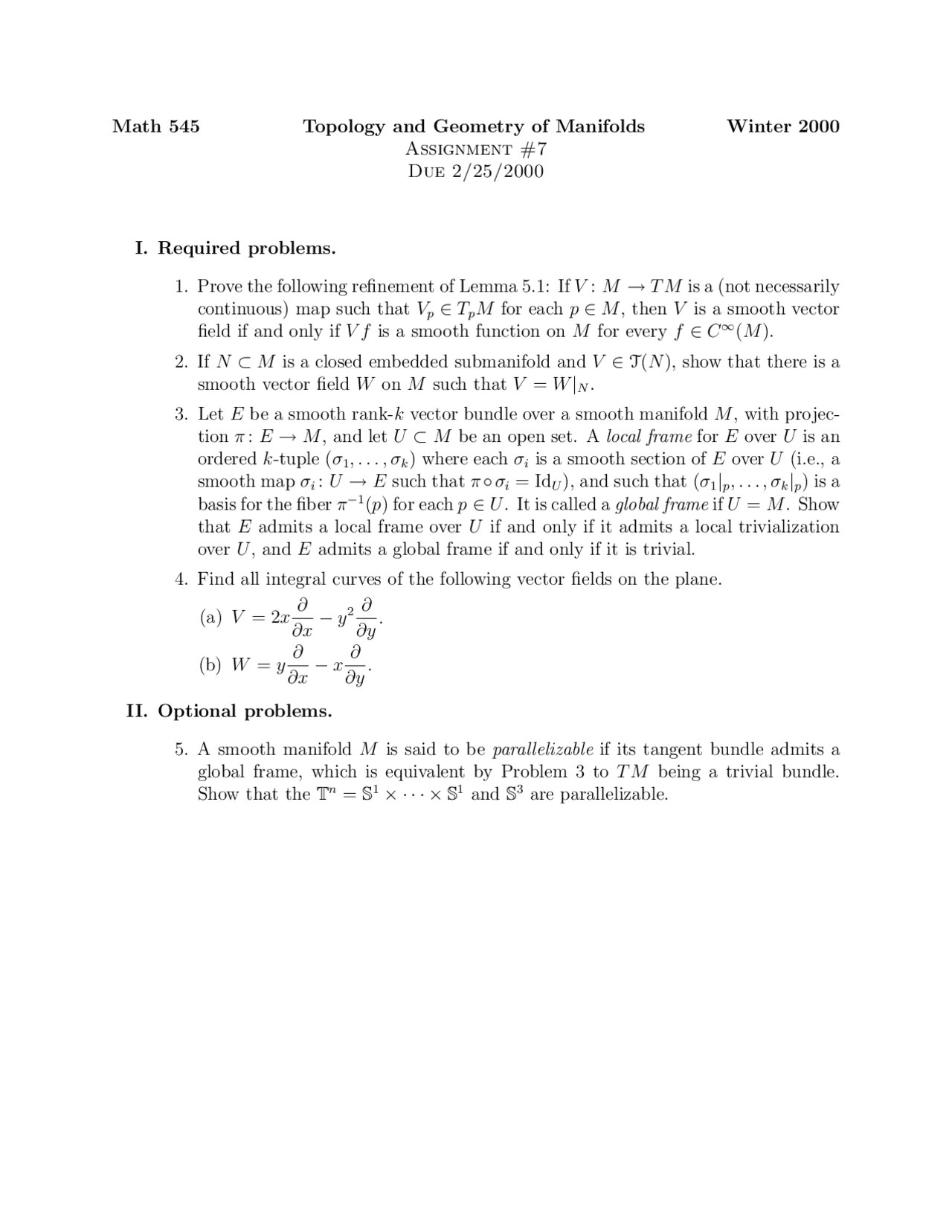 7 Problems On Differential Geometry Assignment 7 Math 545 Docsity