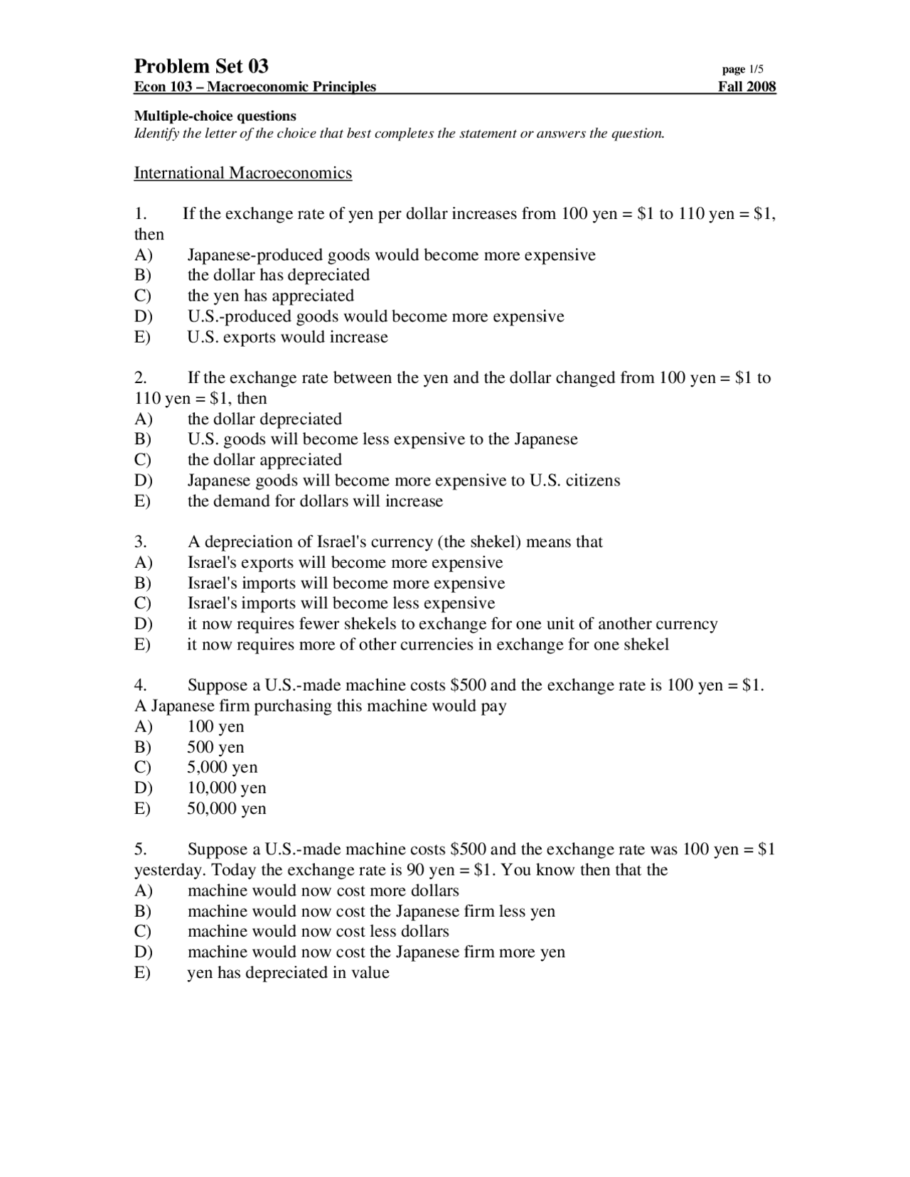 Assignment For Macroeconomic Principles Econ 103 Docsity