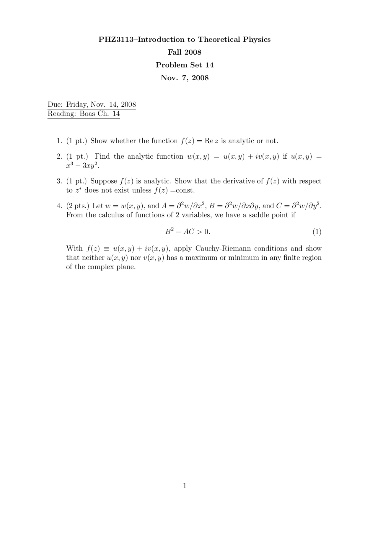 Sample Problem Set 14 Introduction To Theoretical Physics Phz 3113