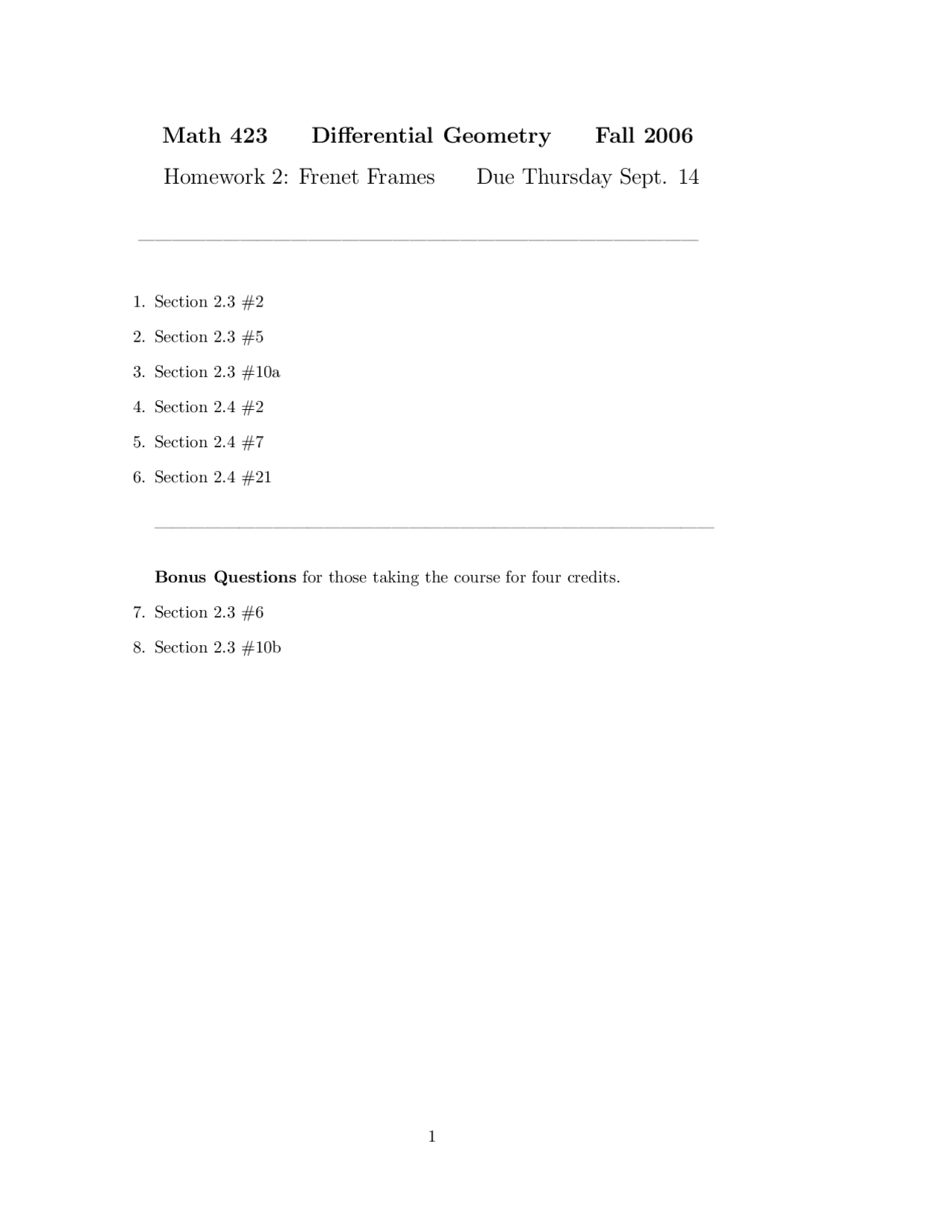 8 Problems on the Differential Geometry - Assignment 2 | MATH 423 ...