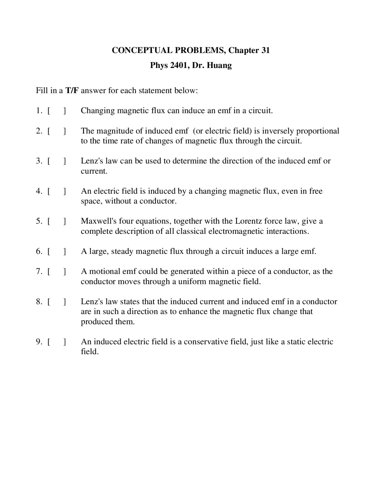 Problems Set For Principles Of Physics Ii Phys 2401 Docsity
