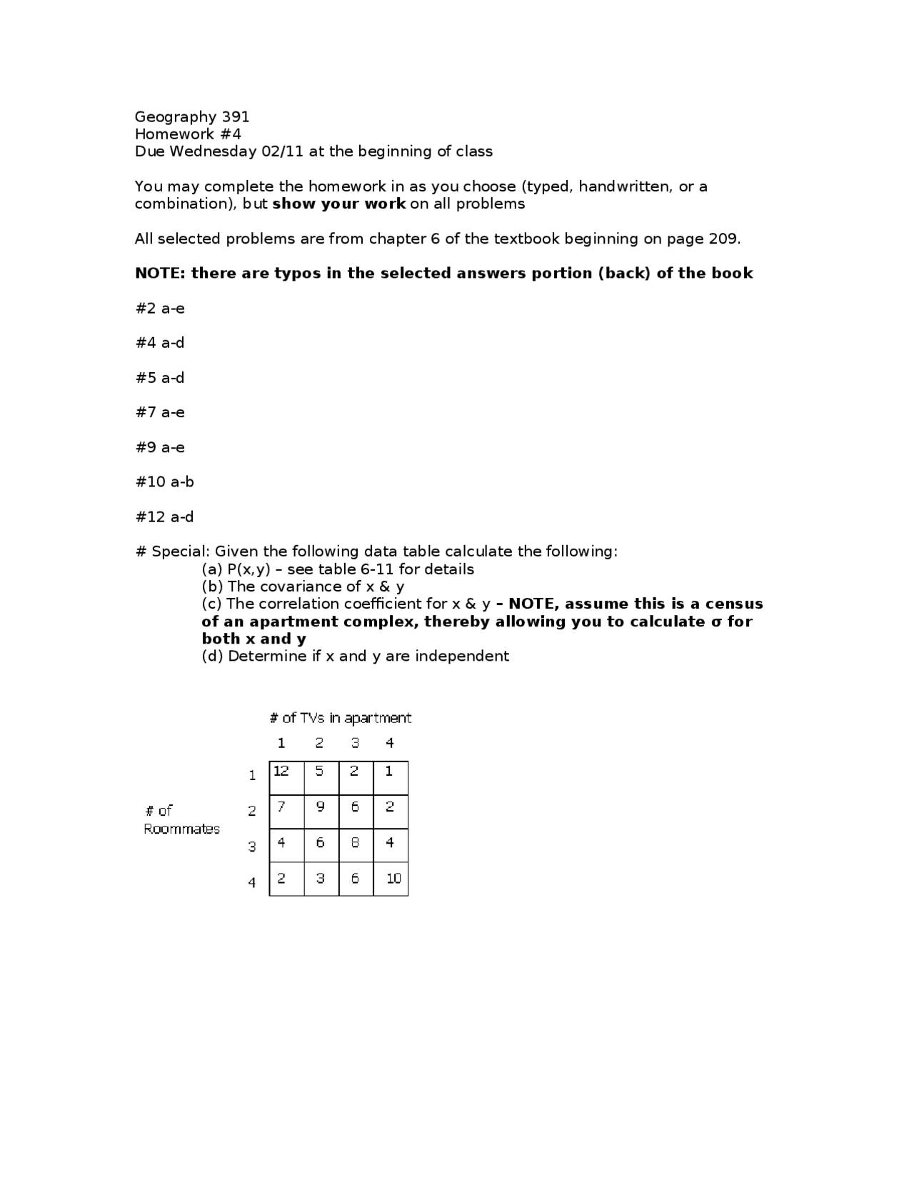 Homework 4 Quantitative Methods In Geography Geog 391 Docsity