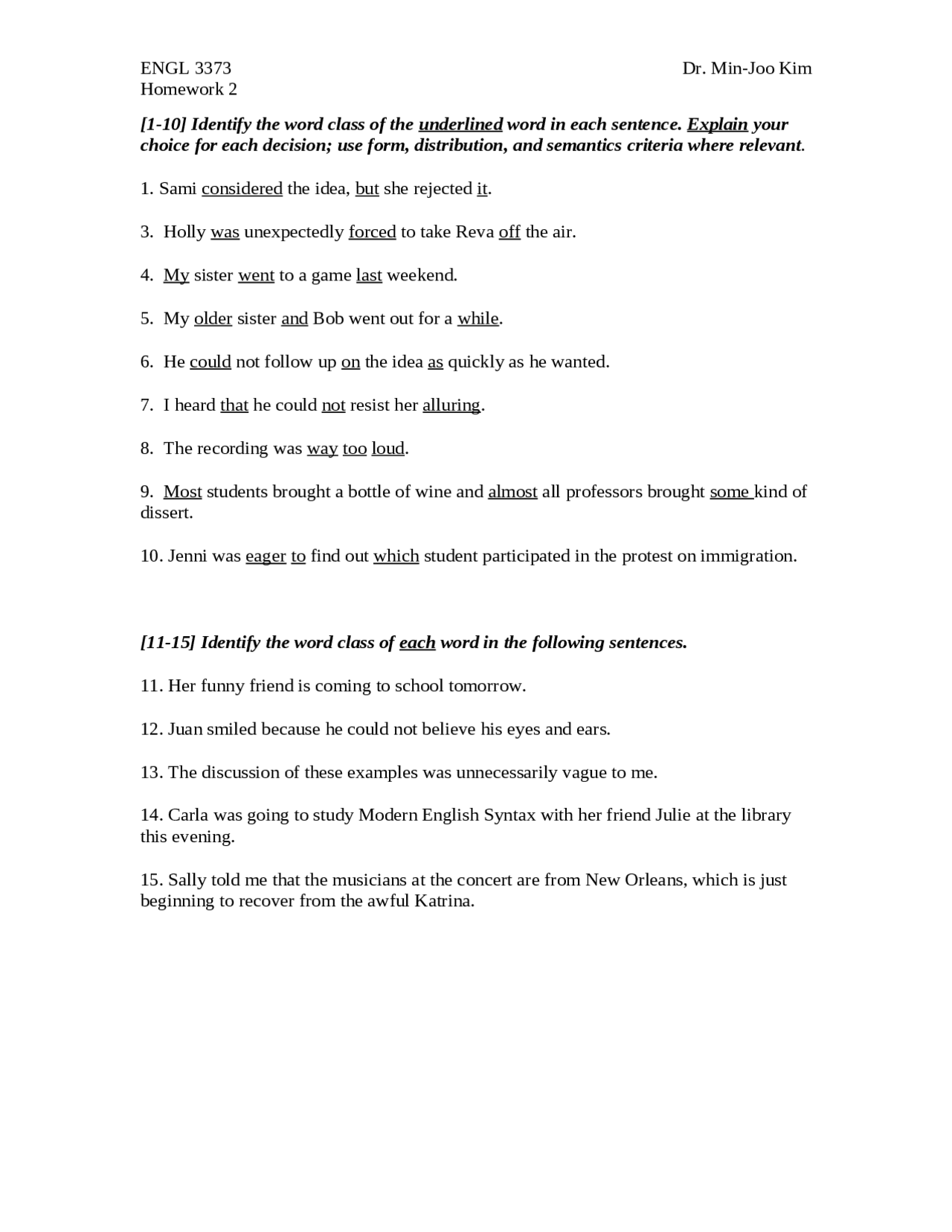 Homework 2 Modern English Syntax Engl 3373 Assignments English