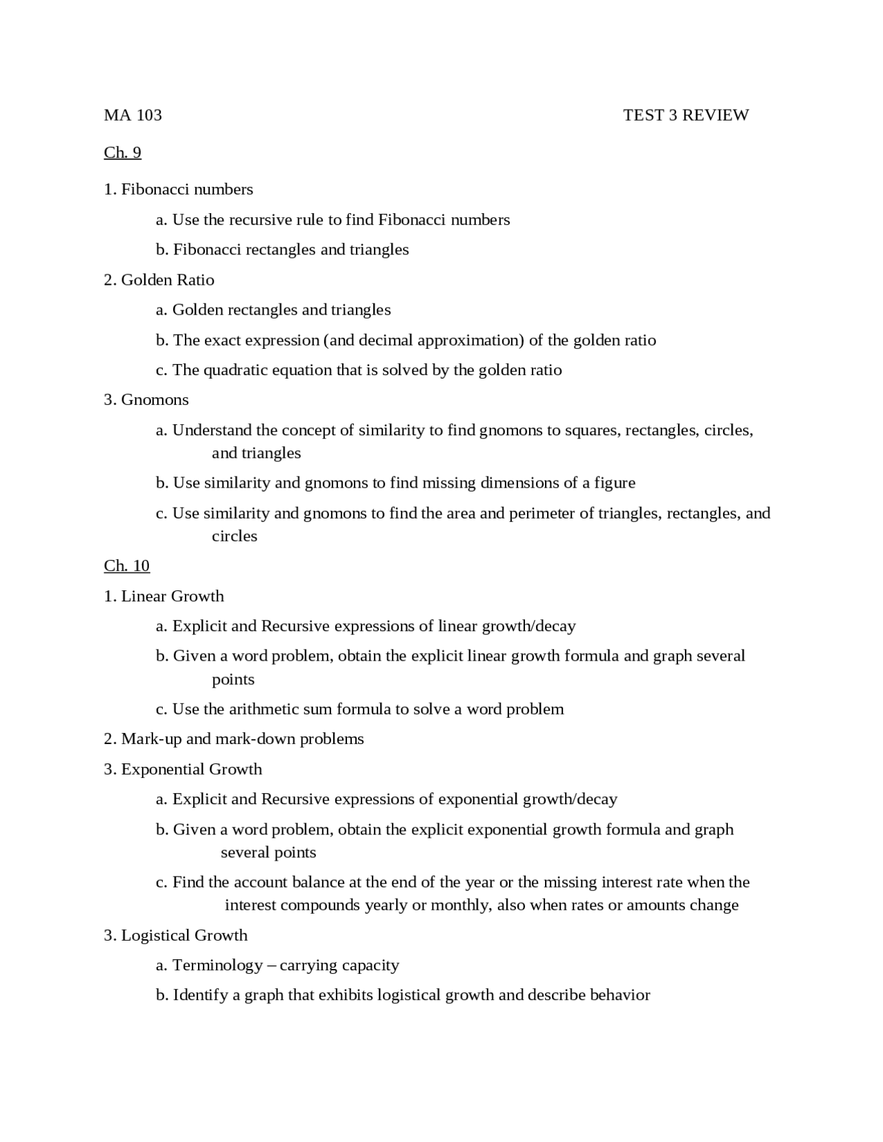 Test 3 Review Topics In Contemporary Mathematics Ma 103 Docsity