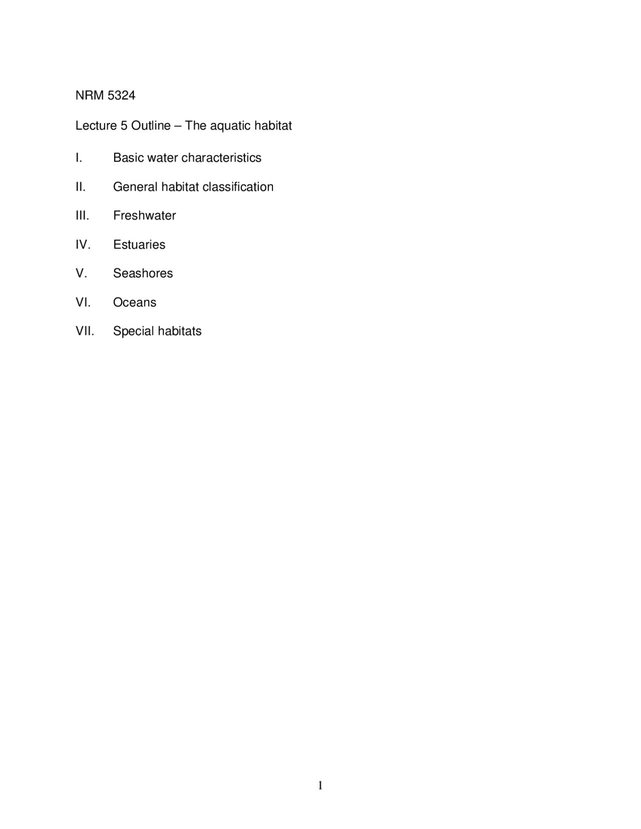 7 Problems On The Aquatic Habitats Outline Nrm 5324 Docsity
