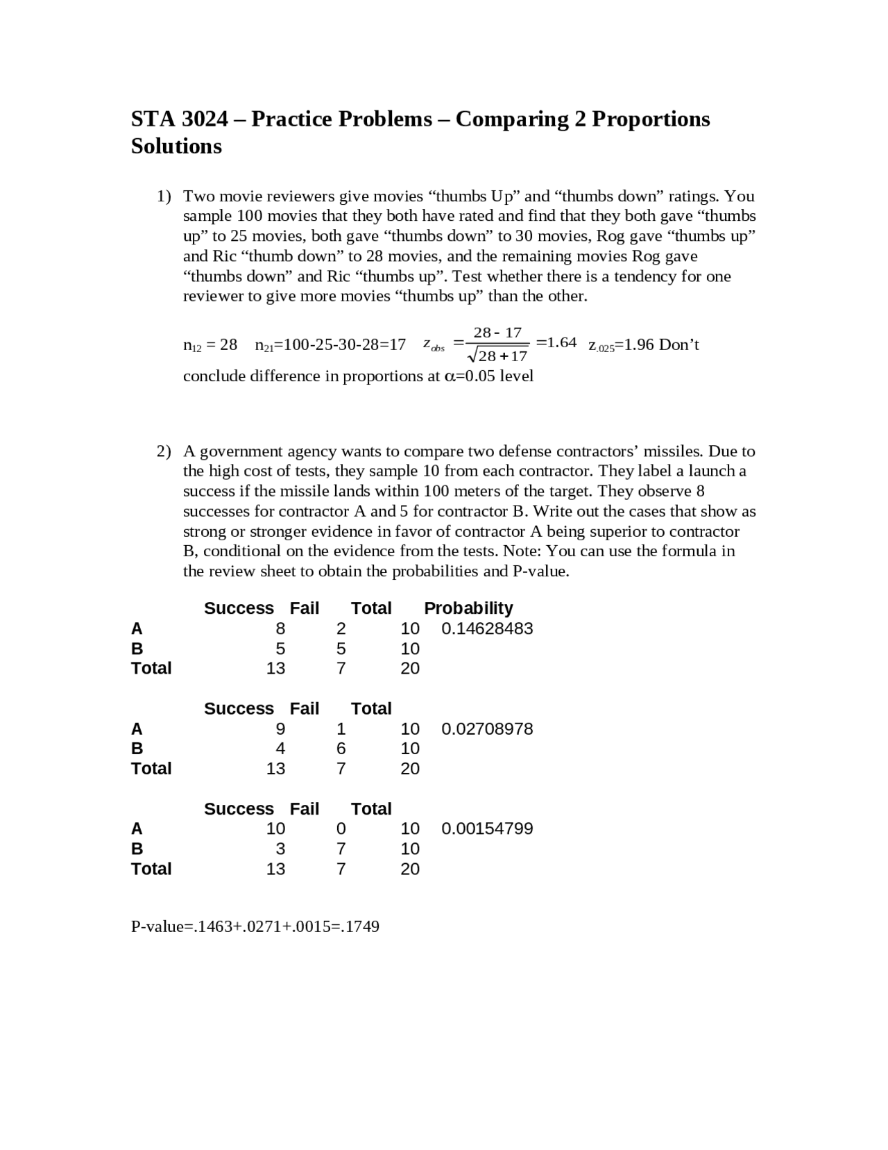 Introduction To Statistics Ii Practice Problems And Solutions Sta