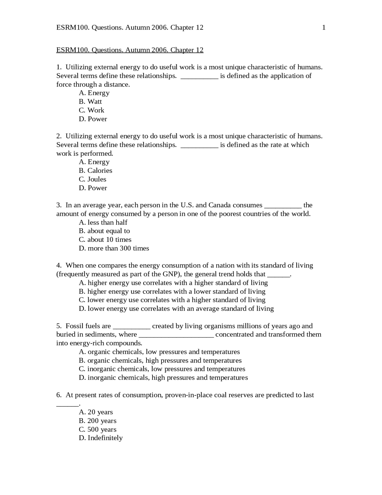 31 MCQs for Quiz 12 - Environmental Science | ESRM 100 | Quizzes ...