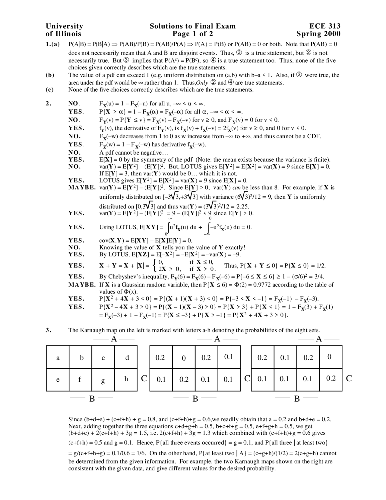 Final Exam Solutions - Probability with Engineering Application | ECE ...