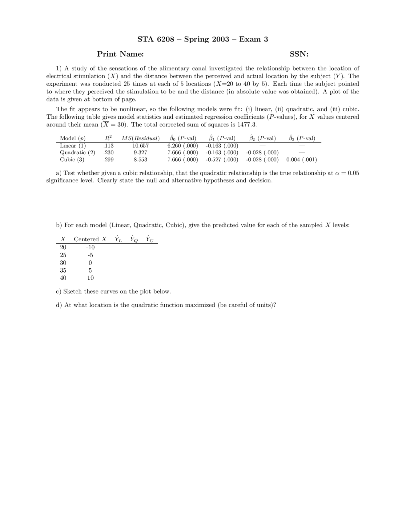 Questions On Basic Design And Analysis Of Experiments Exam 3 Sta
