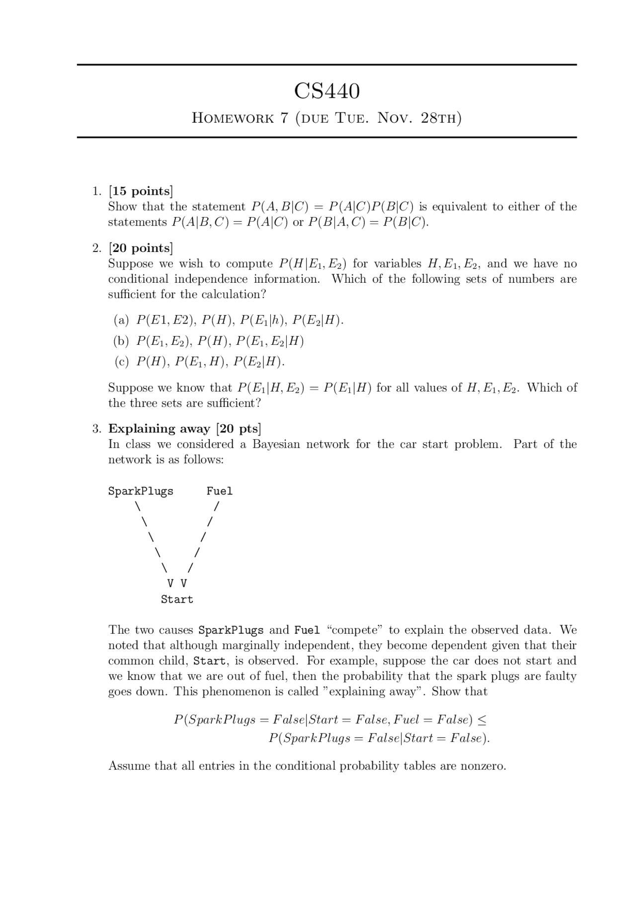 Homework 7 Introduction To Artificial Intelligence Cs 440 Docsity