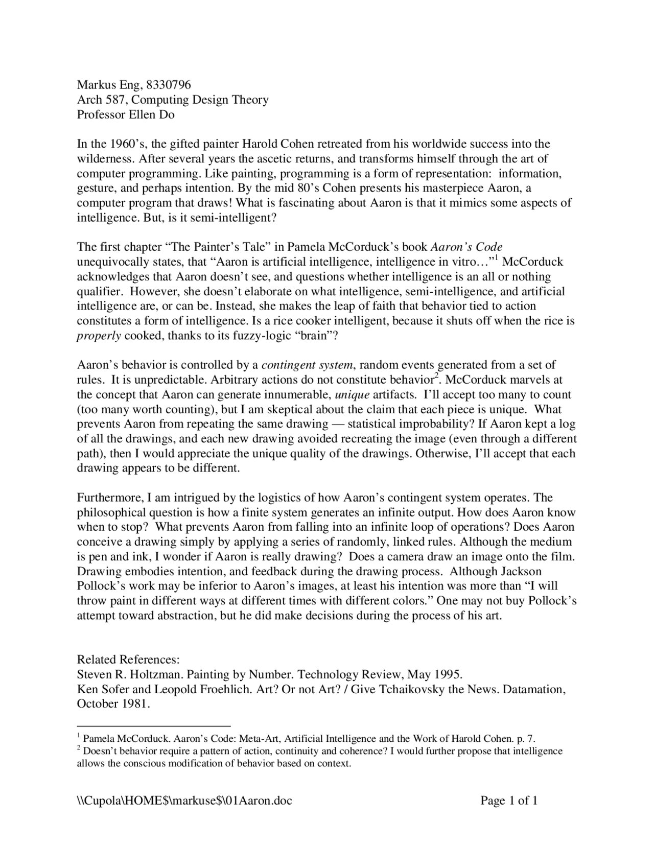 Research Paper Computing Design Theory Arch 587 Docsity
