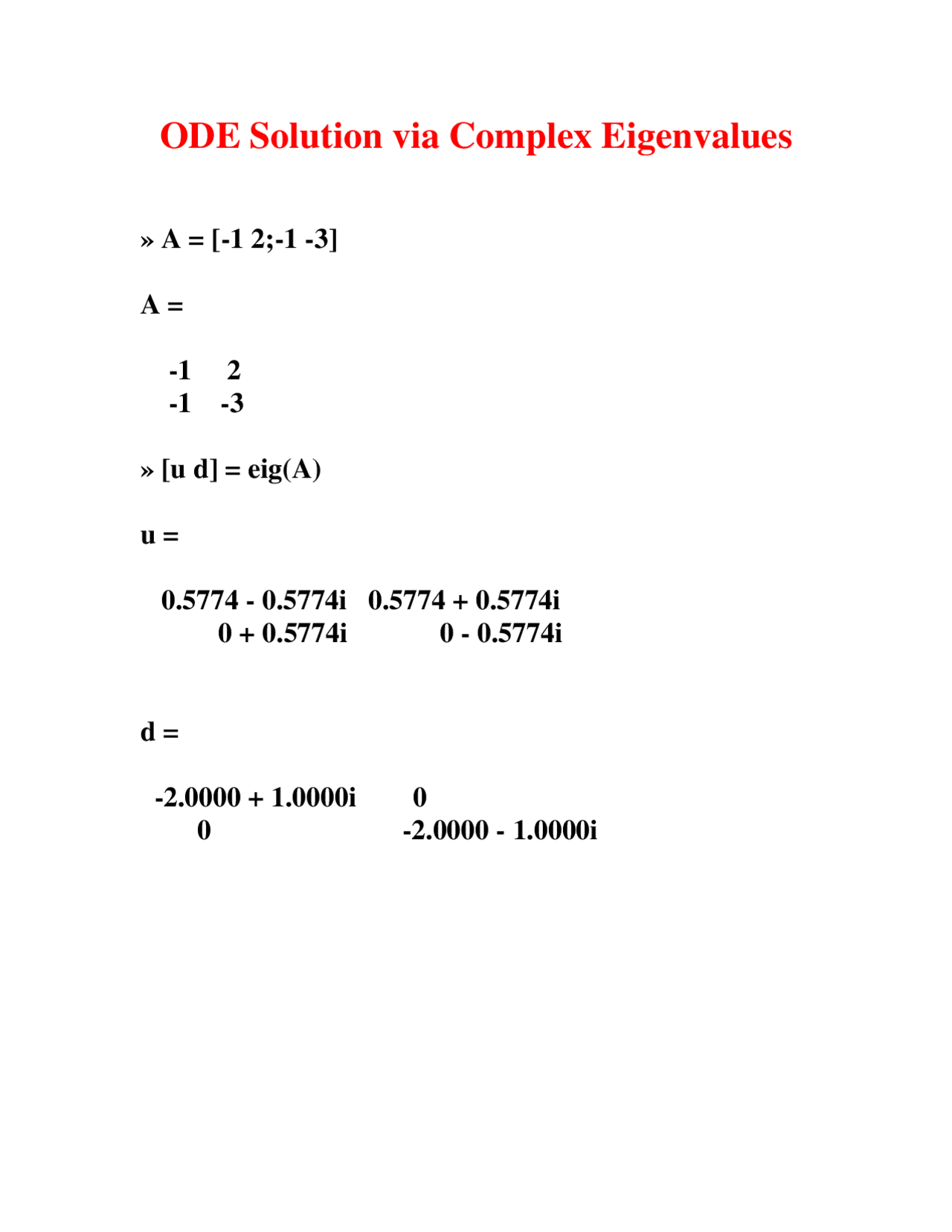 Ode Solution Via Complex Eigenvalues Applied Differential Equation I