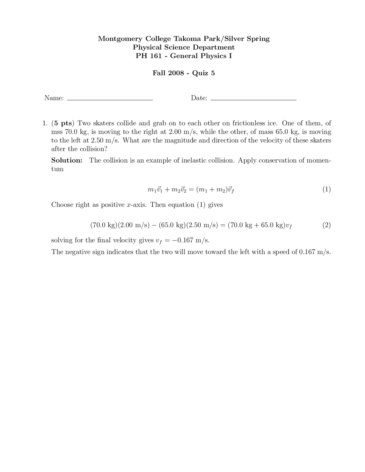 Solved Quiz 5 for General Physics I | PH 161 | Quizzes Physics | Docsity