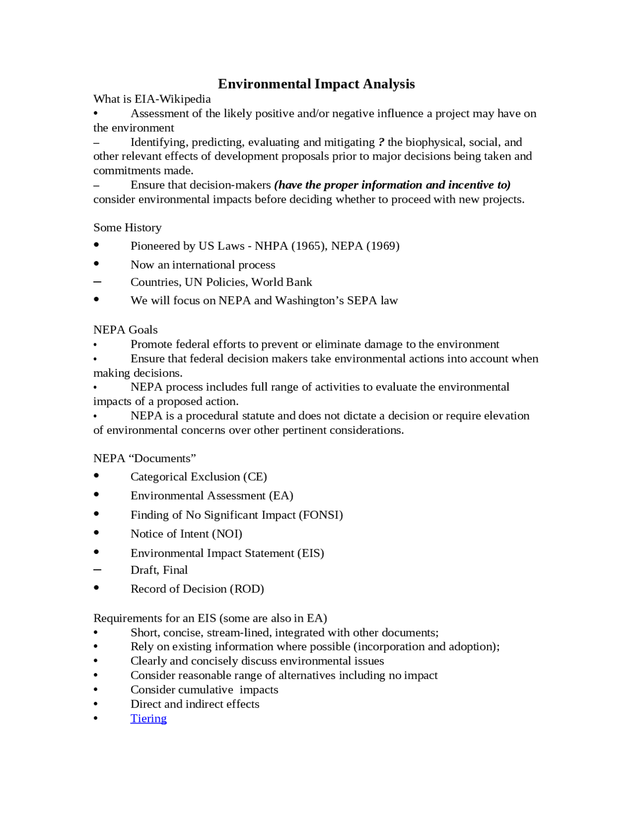 Environmental Impact Analysis Lecture Notes Envir 497 Docsity