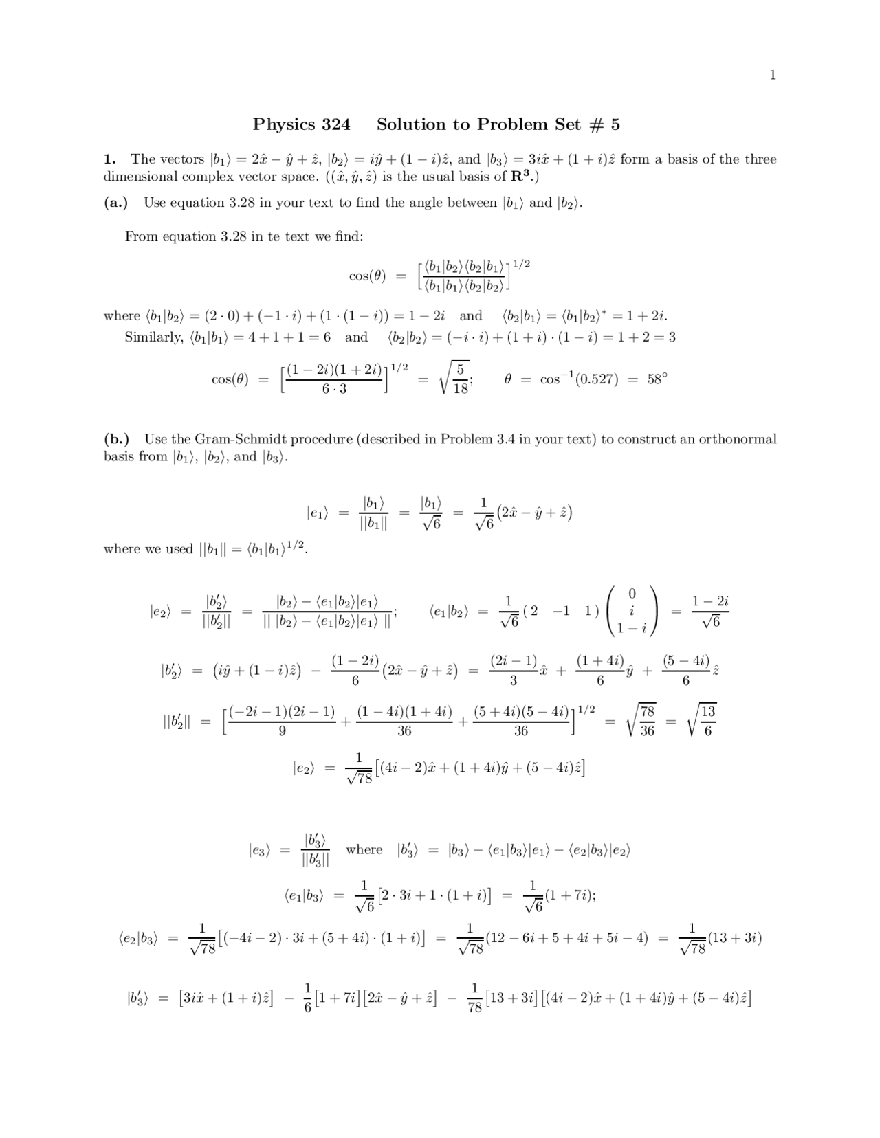 Solutions for Assignment 5 - Quantum Mechanics | PHYS 324 - Docsity