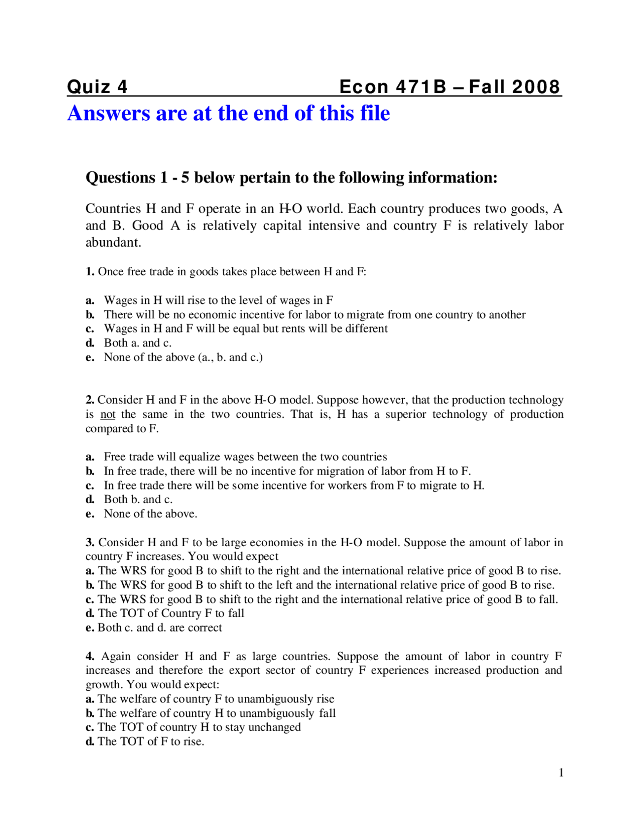Econ 471B Quiz 4 - Fall 2008: Trade Questions for Labor & Capital ...