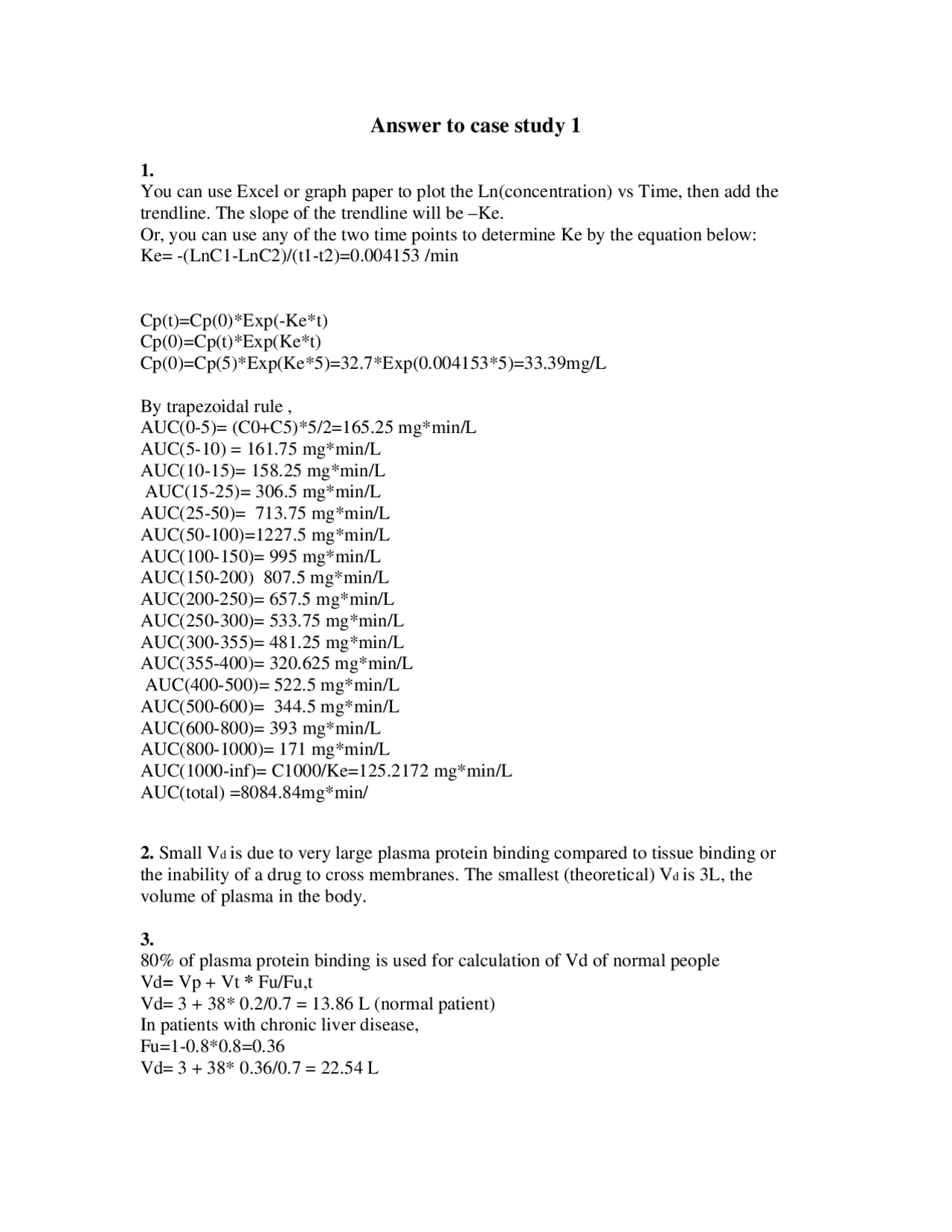 Answers to Case Study 1 - Basic Principles of Dose Optimization I | PHA 5127 - Docsity