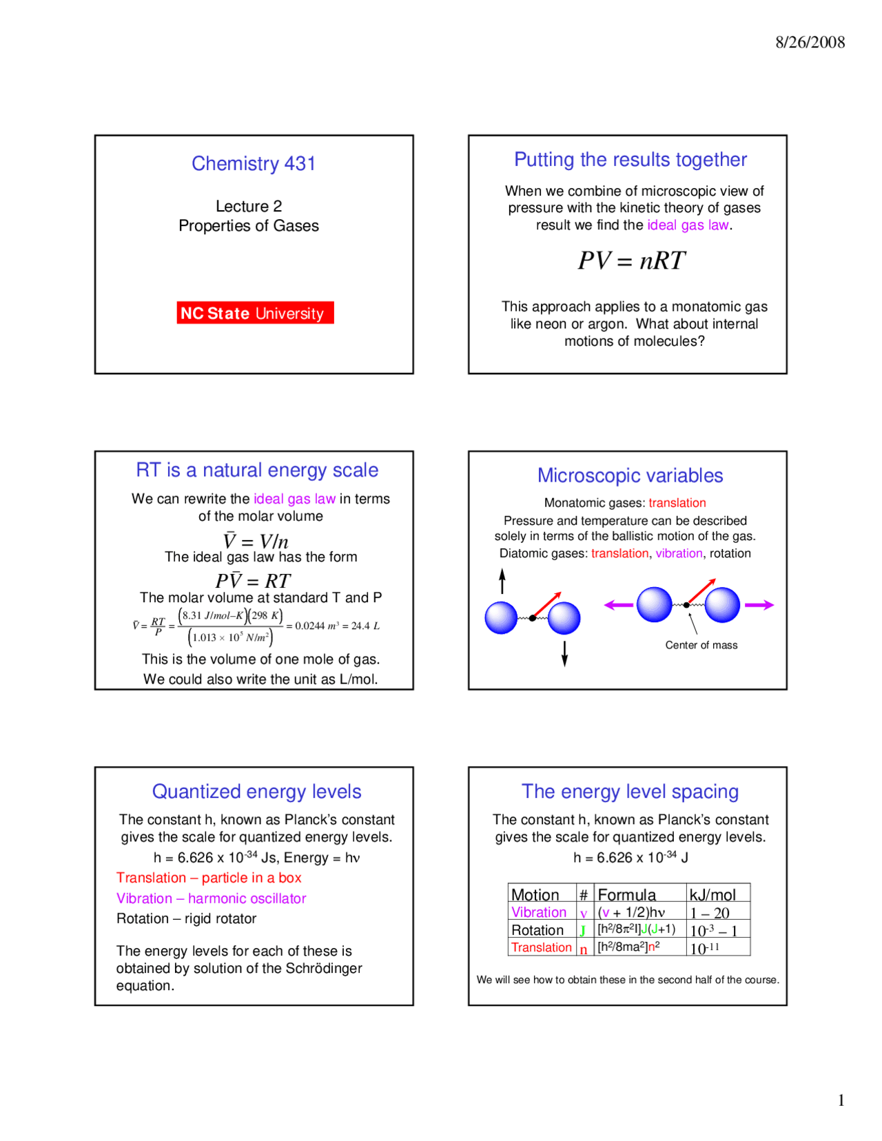 Properties of Gases - Lecture Slides | CH 431 - Docsity