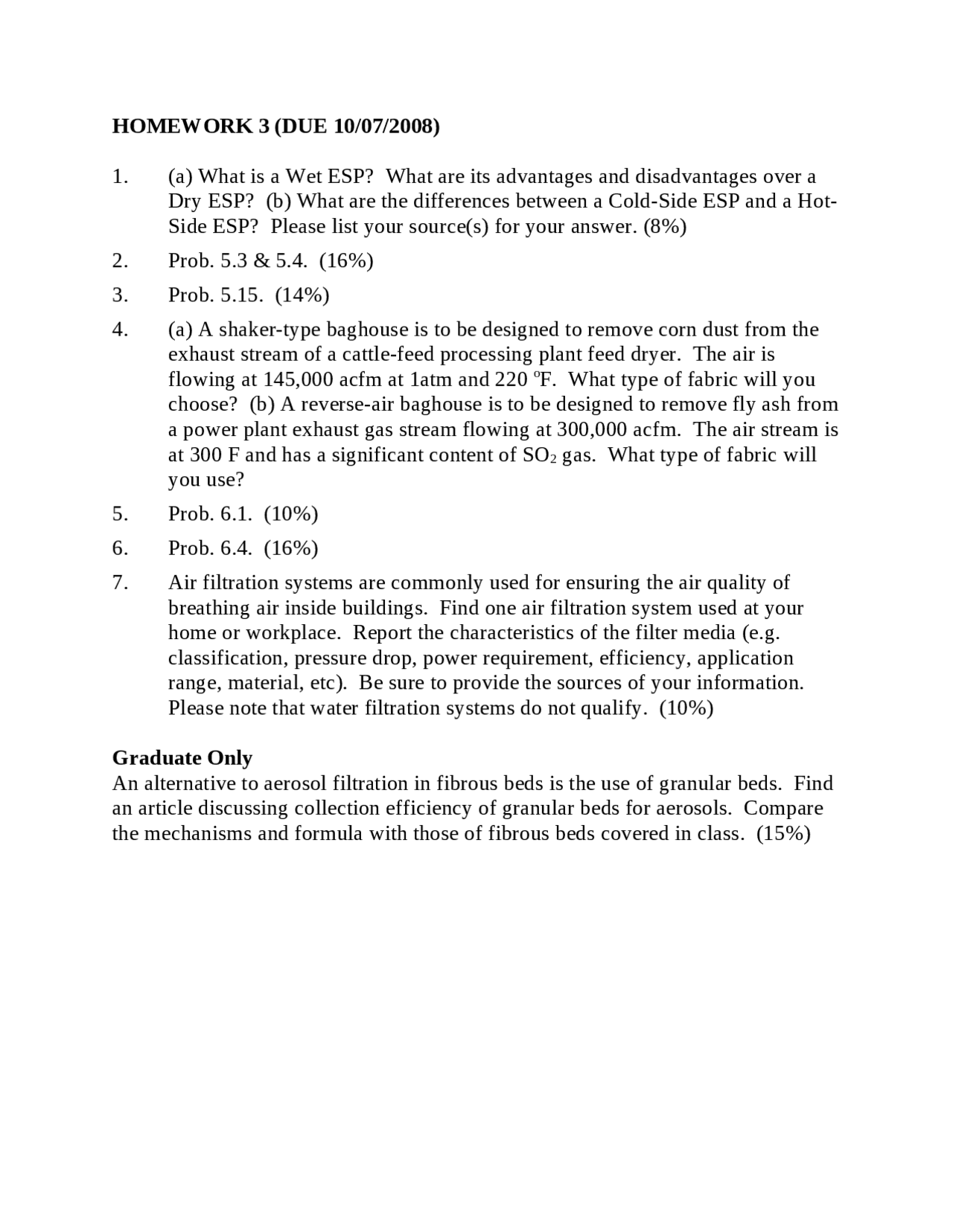 7 Questions on Air Pollution Control - Assignment 3 - Fall 2008 | ENV ...