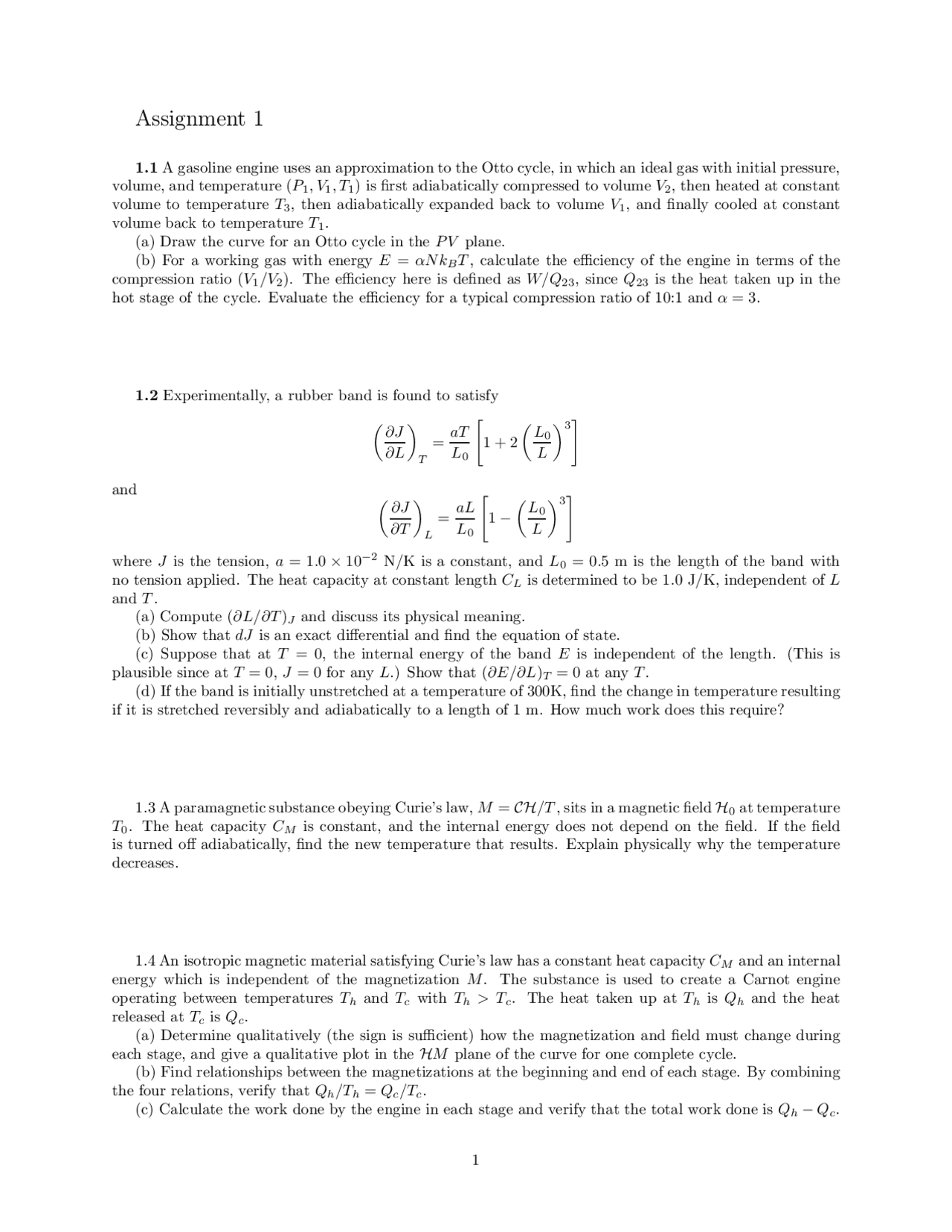 4 Problems on Statistical Mechanics - Assignment 1 | PHYS 8310 - Docsity