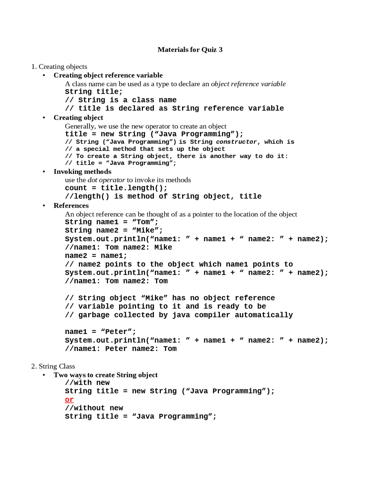 Materials For Quiz 3 Java Programming Cop 2250 Docsity